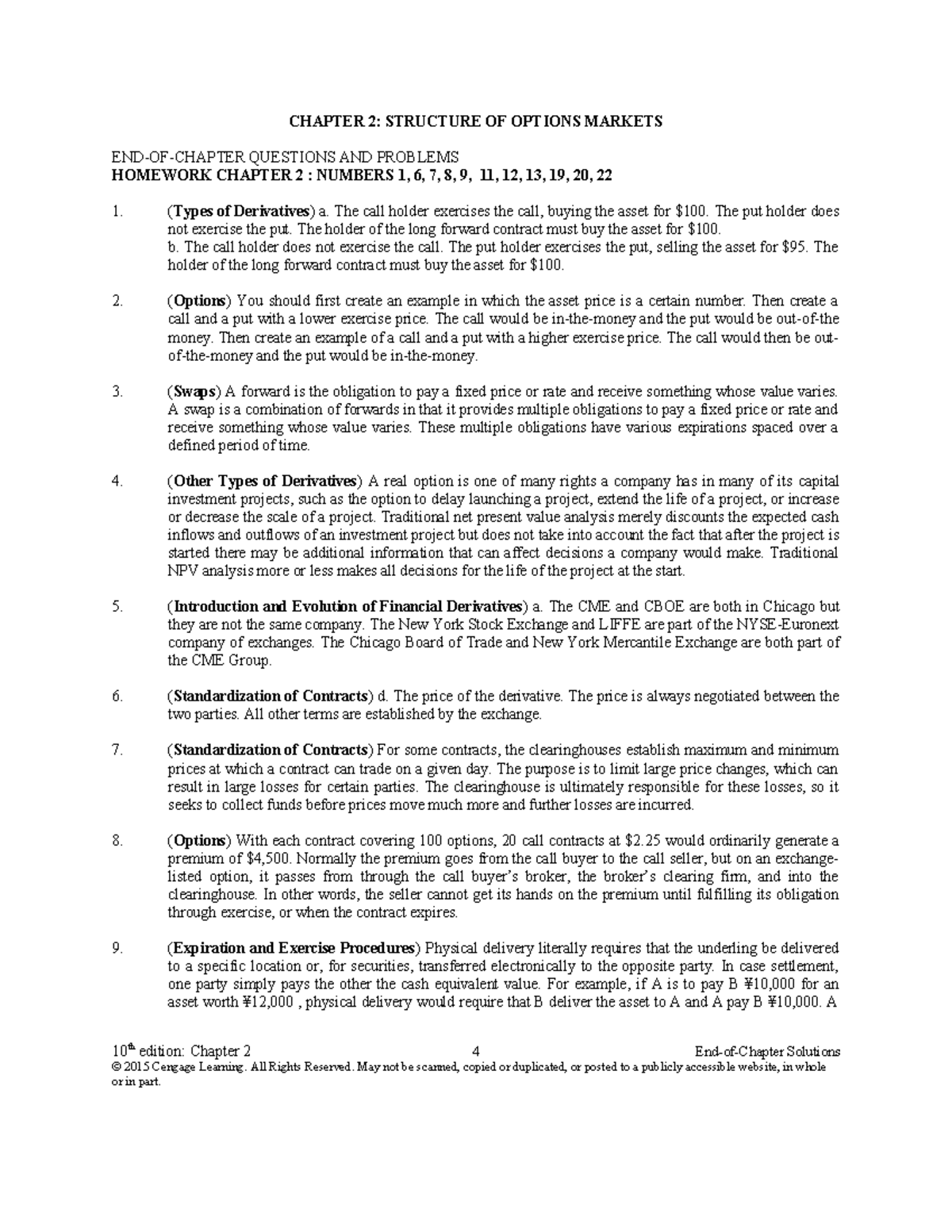 Homework CH 2: Structure of Options Markets - Questions & Solutions ...