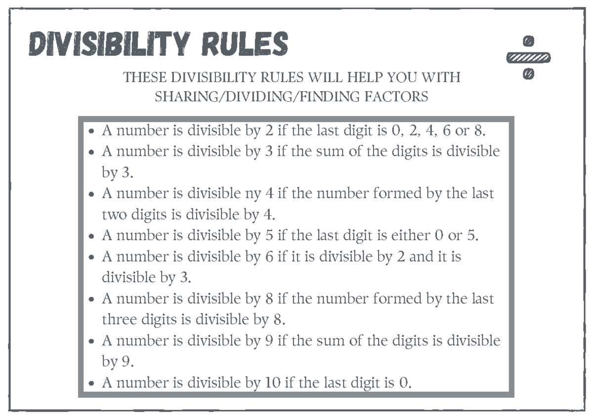 Divisibility Rules for Factors: Math Worksheet (MATH 101) - Studocu