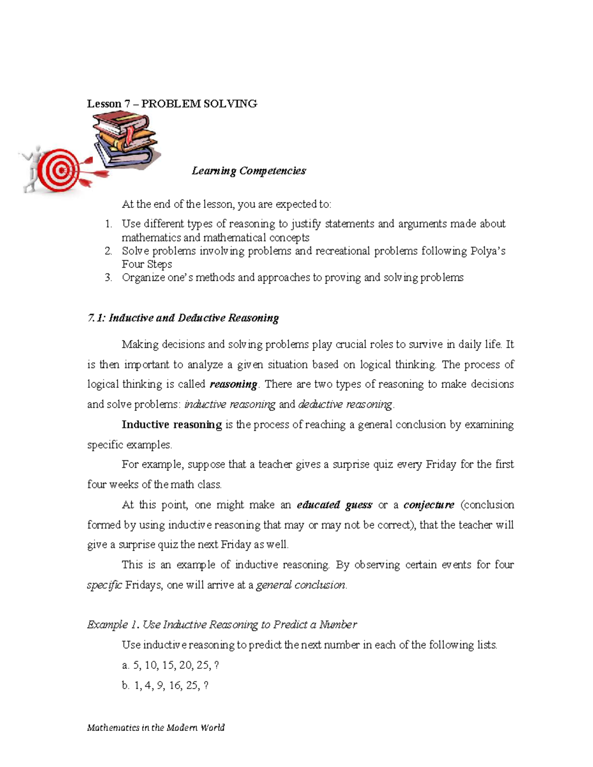 Lesson 7: Problem Solving & Reasoning Techniques in Math - Studocu