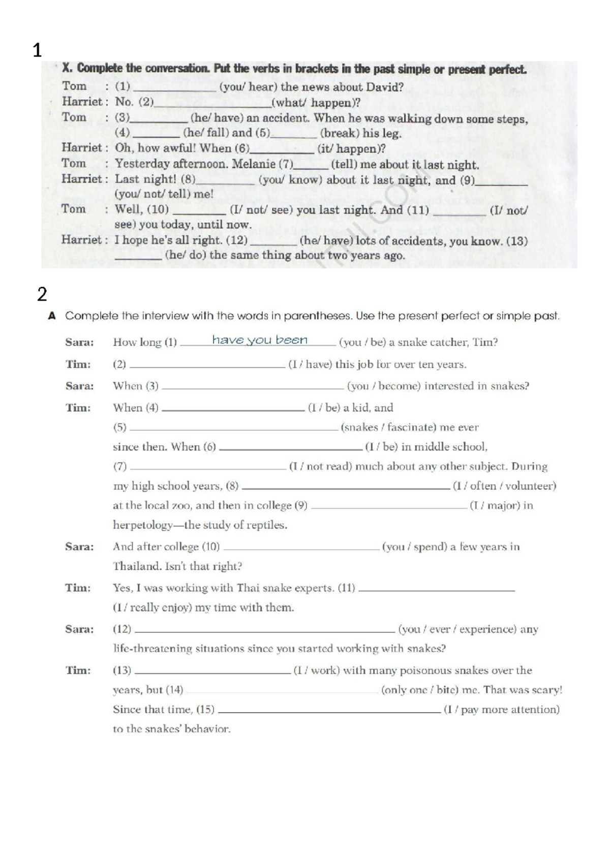 Bài Tập Thu Hiền: Thì Quá Khứ và Hiện Tại Hoàn Thành - 123123123 - Studocu