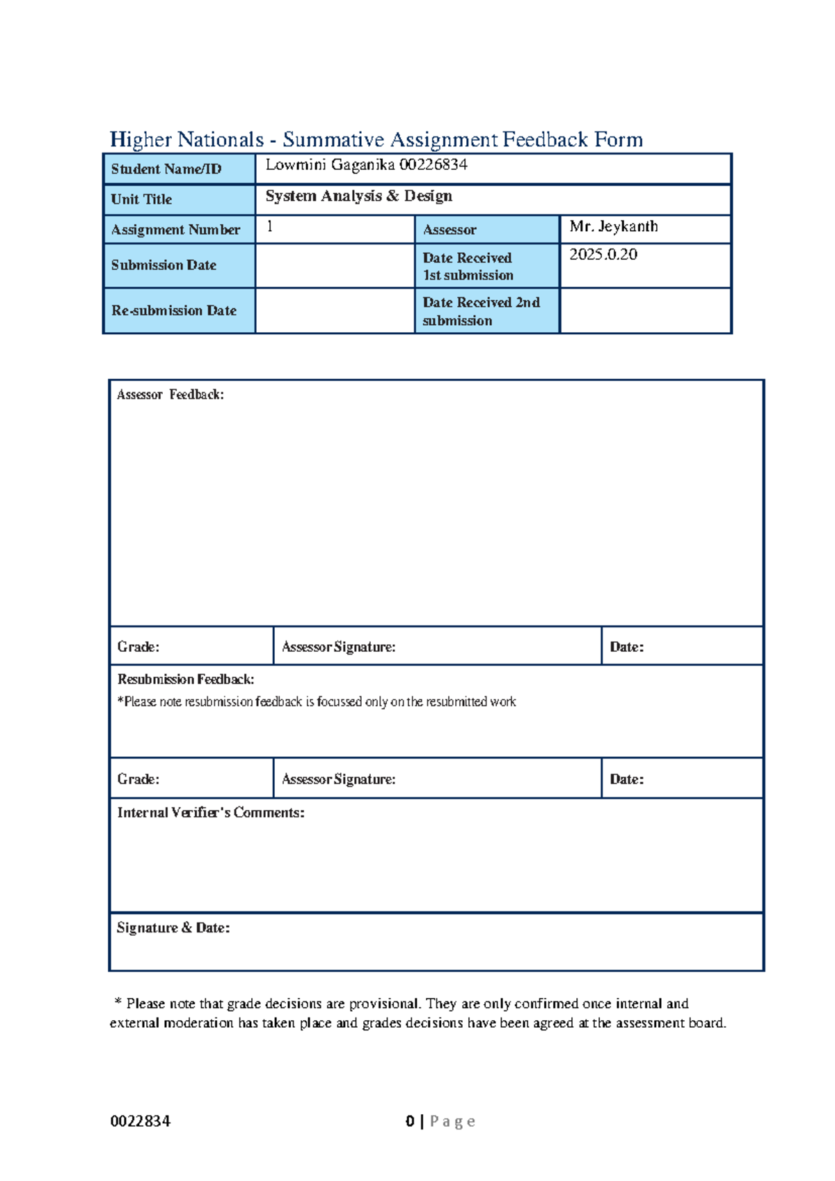 Unit 35: System Analysis Design Assignment Feedback - Lowmini Gaganika ...