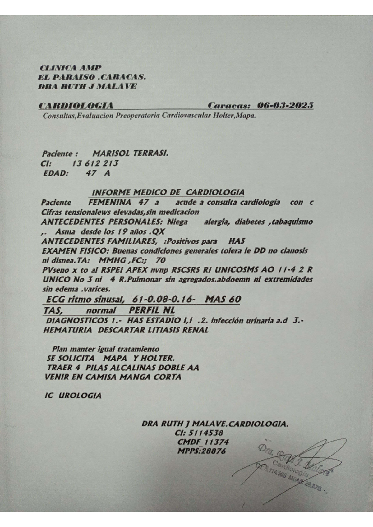 Cardiologia Marisol Terrasi - CLINICA AMP EL PARAISO .CARACAS. DRA RUTH ...