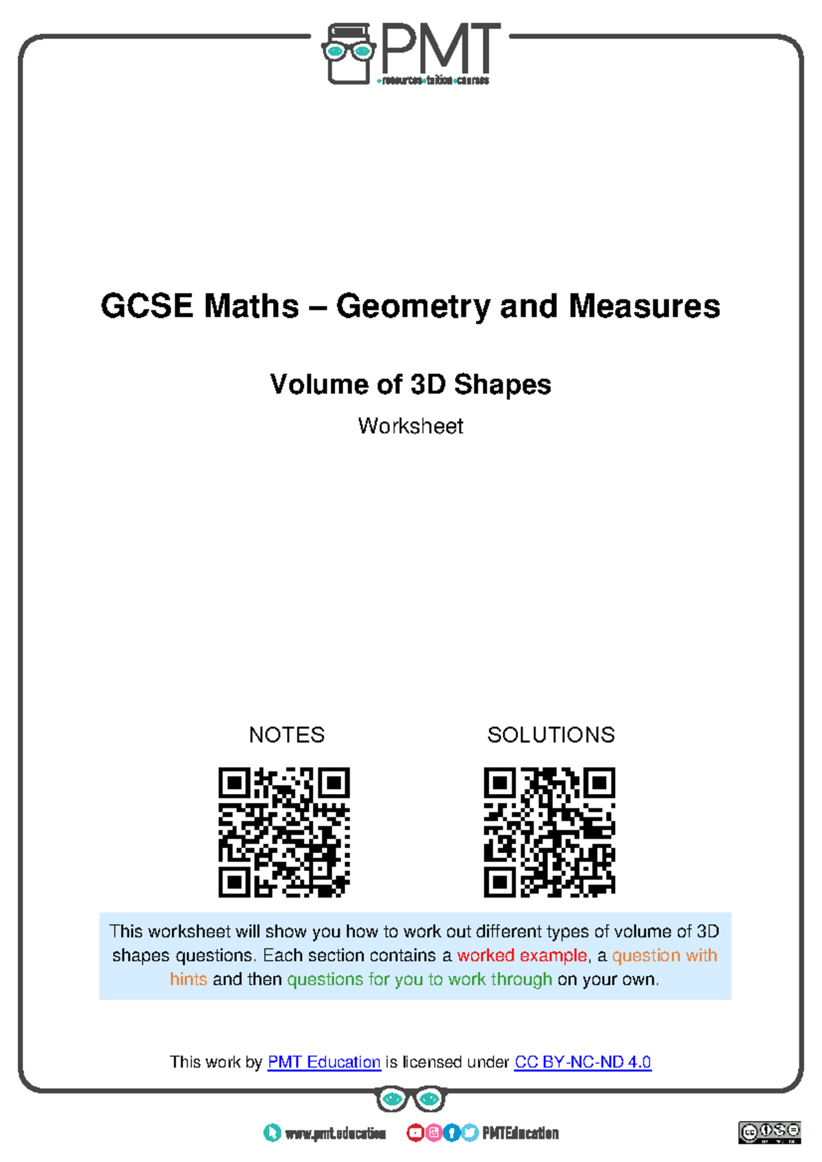 GCSE Maths Geometry & Measures: Volume of 3D Shapes Worksheet - Studocu