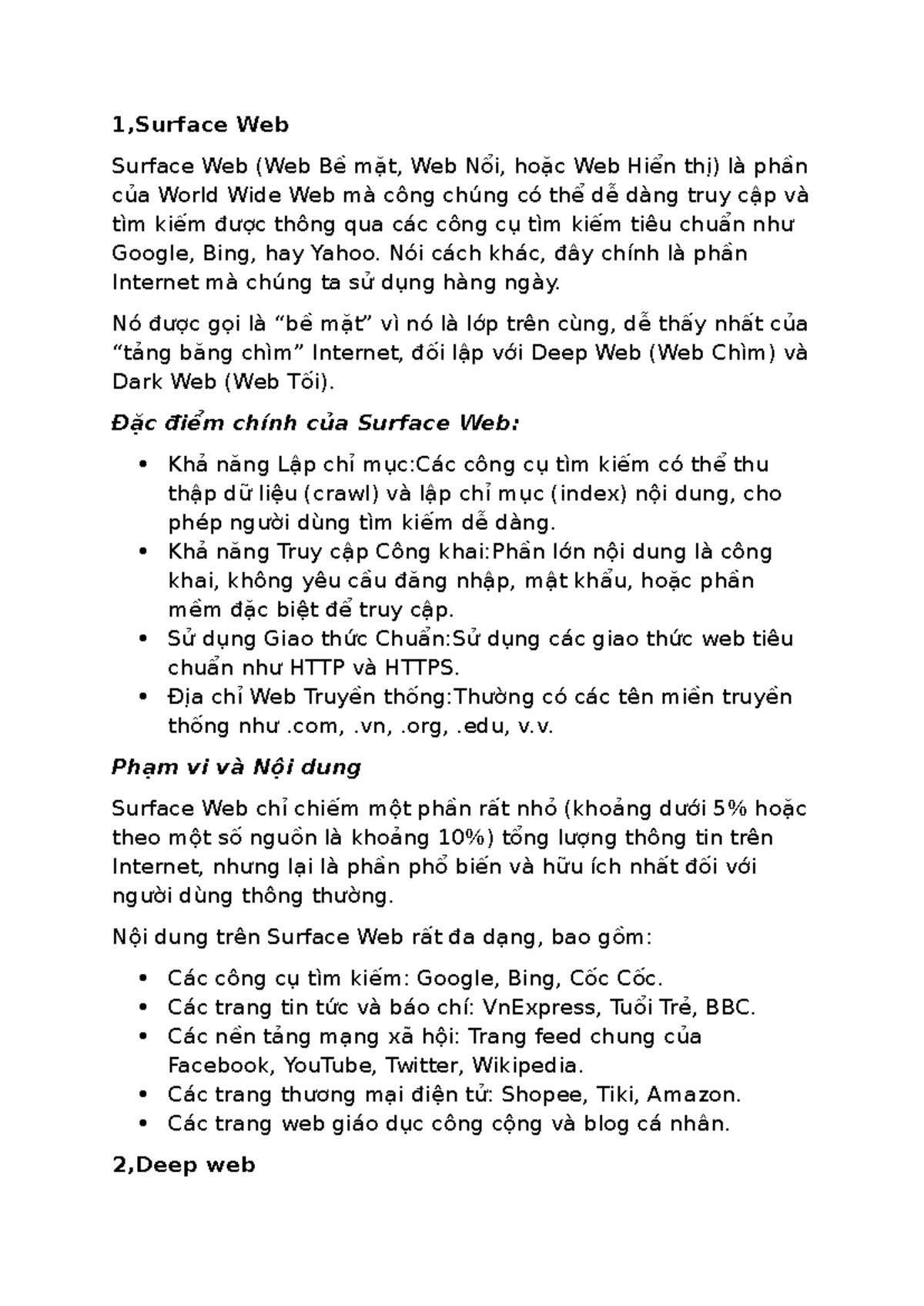 Qa2 - Tìm Hiểu Về Surface Web và Deep Web - Studocu