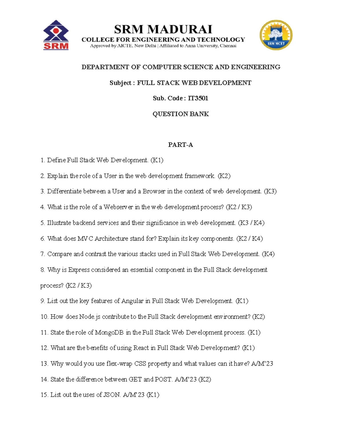 FSWD 21270 & 51313 Final Exam Question Paper: Full Stack Web Development - Studocu