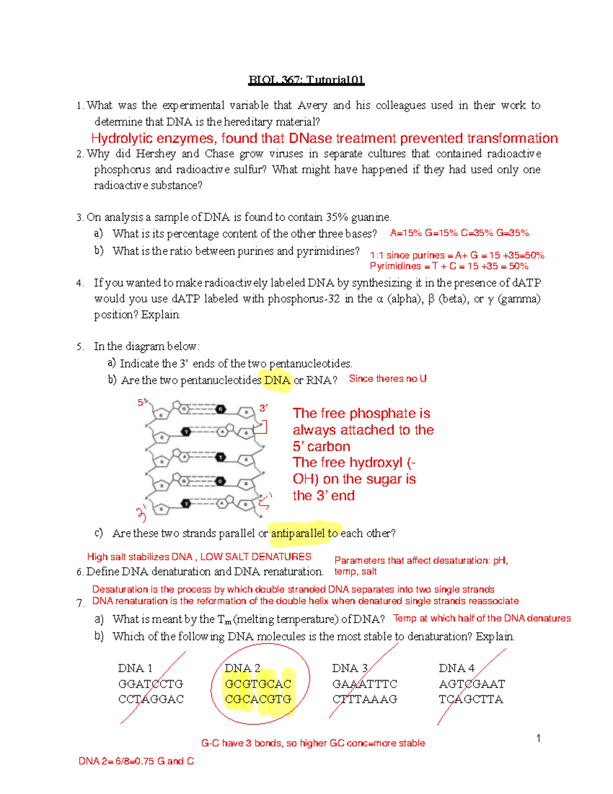 BIOL 367: Week 2 Tutorial on DNA and Heredity Concepts - Studocu