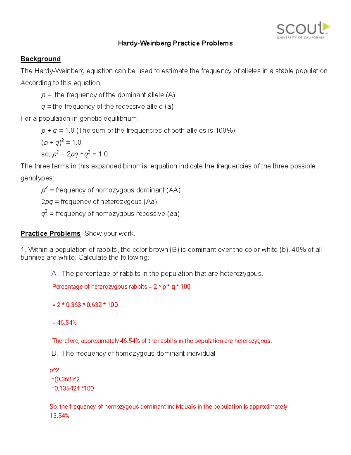 Hardy-Weinberg Practice Problems for Genetics Analysis - Studocu