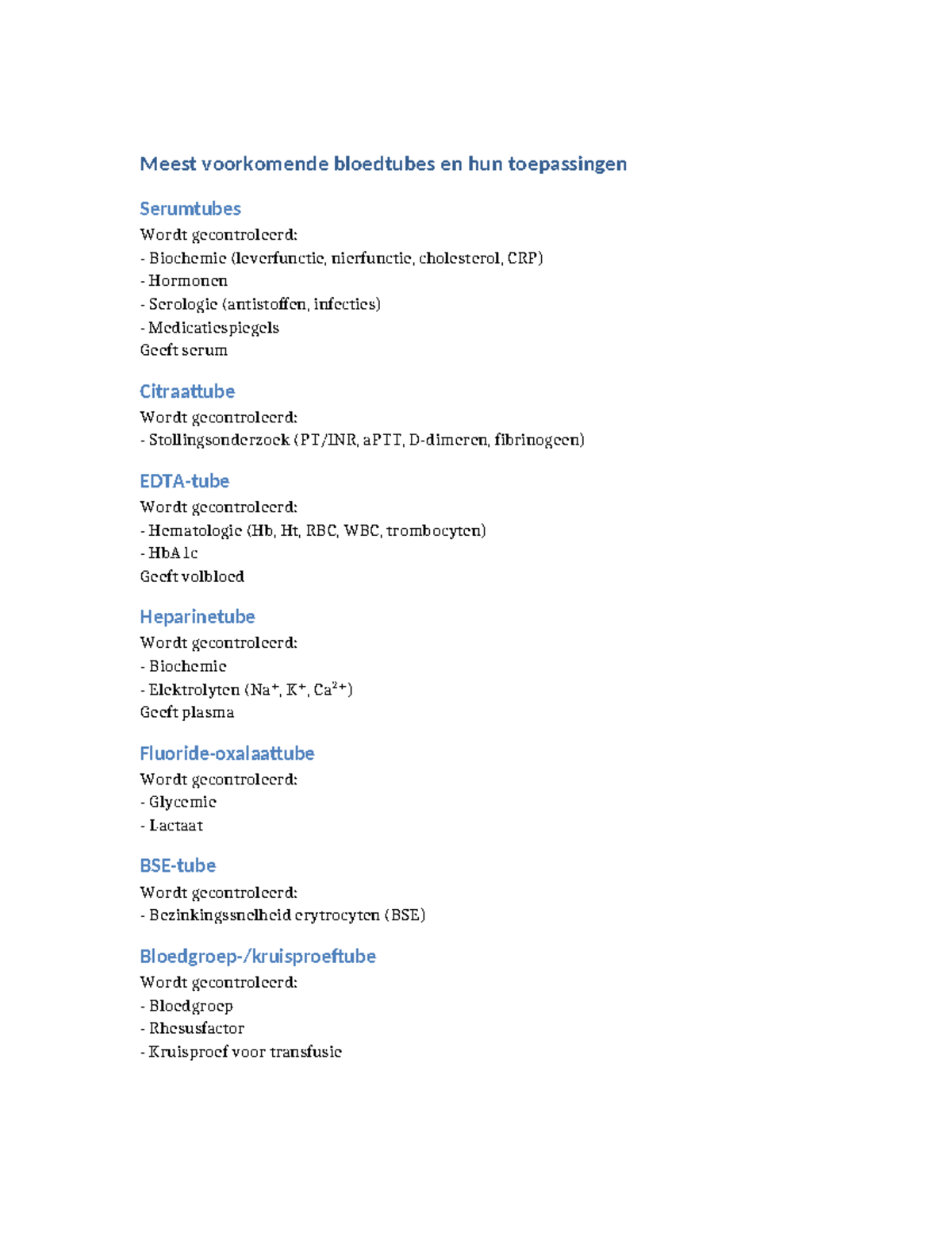 Bloedtubes overzicht - samenvatting - Meest voorkomende bloedtubes en ...