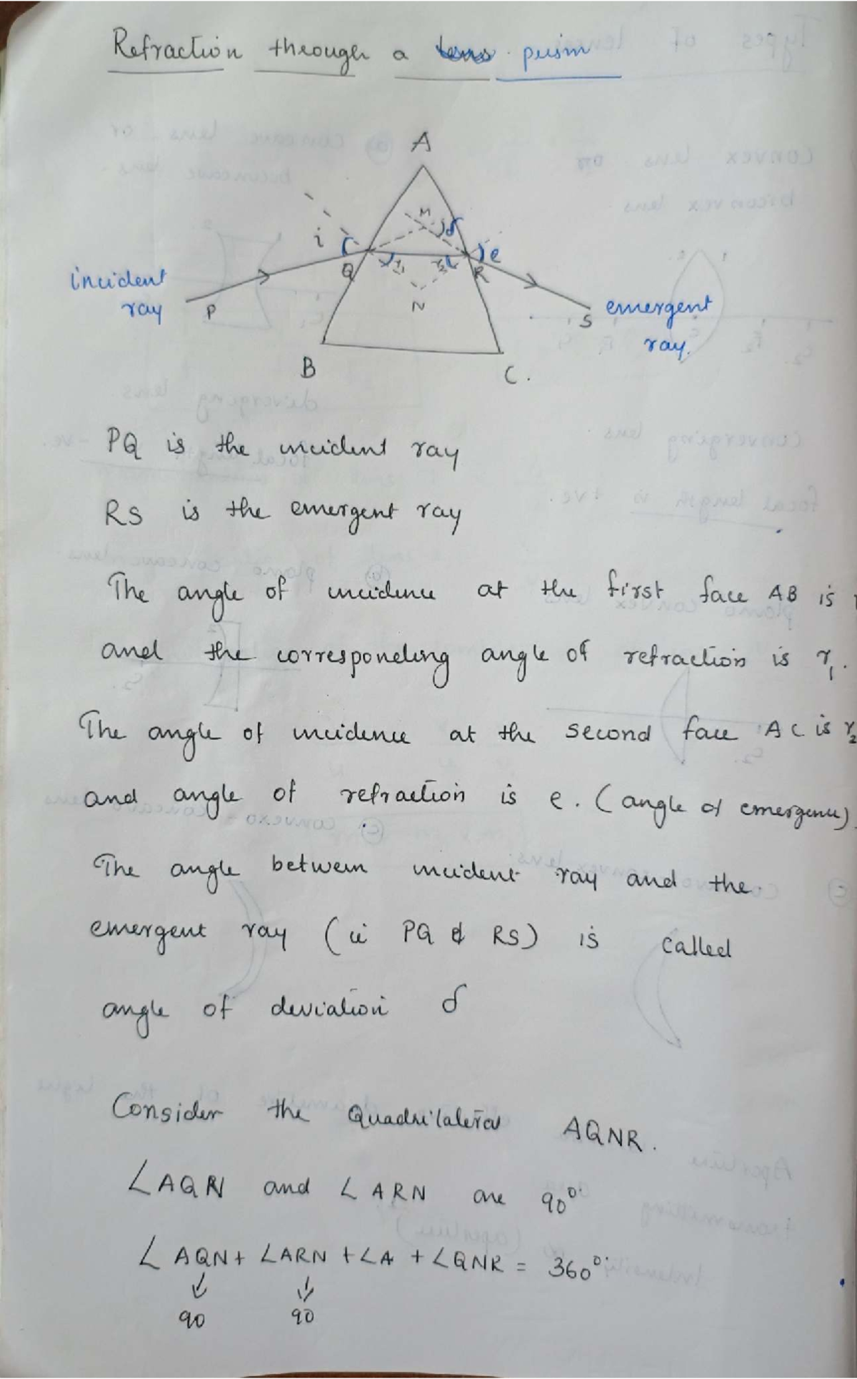 Refraction Through a Prism: Understanding Angles and Deviation - Studocu