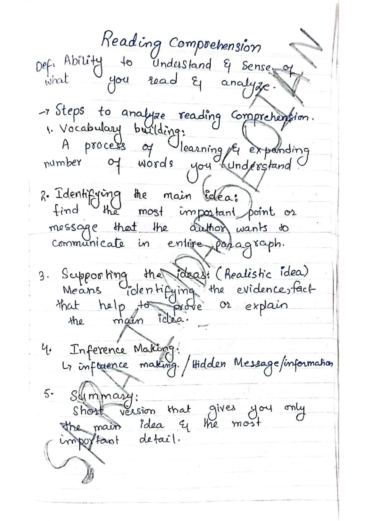 Reading Comprehension: Key Concepts and Vocabulary (ENG 101) - Studocu