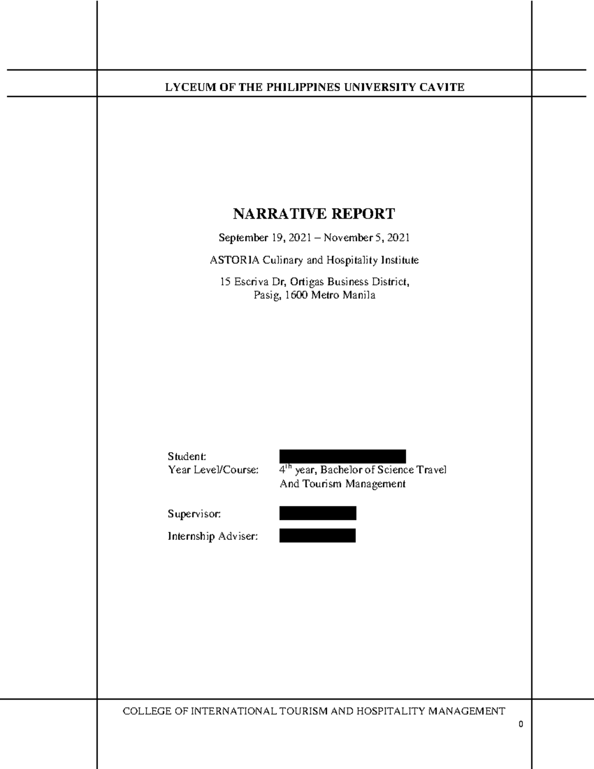 OJT Narrative Report for BS in Travel & Tourism Mgt (Batch 2021) - Studocu