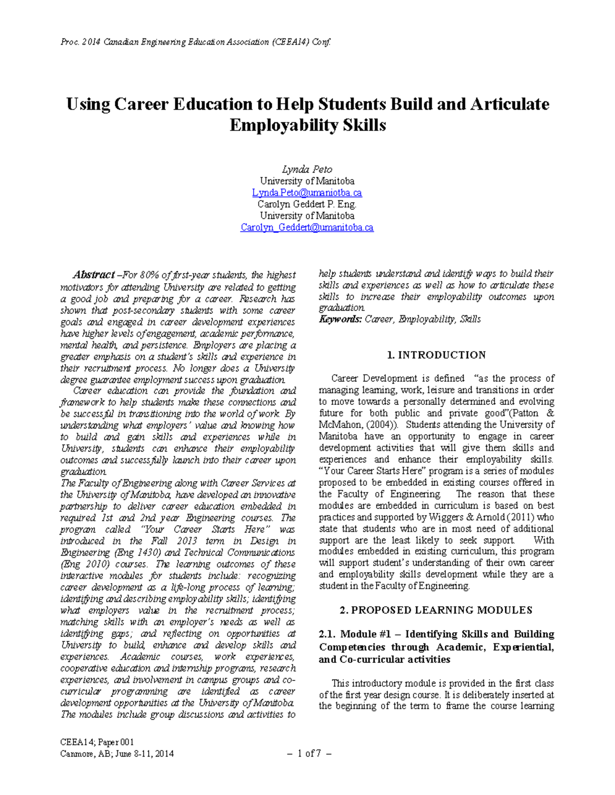 Eng 1430: Career Education and Employability Skills Development - Studocu
