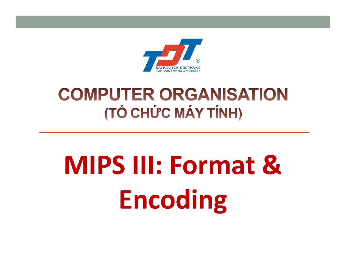 MIPS Format Encoding: Instruction Classification & Examples (IT TDT ...