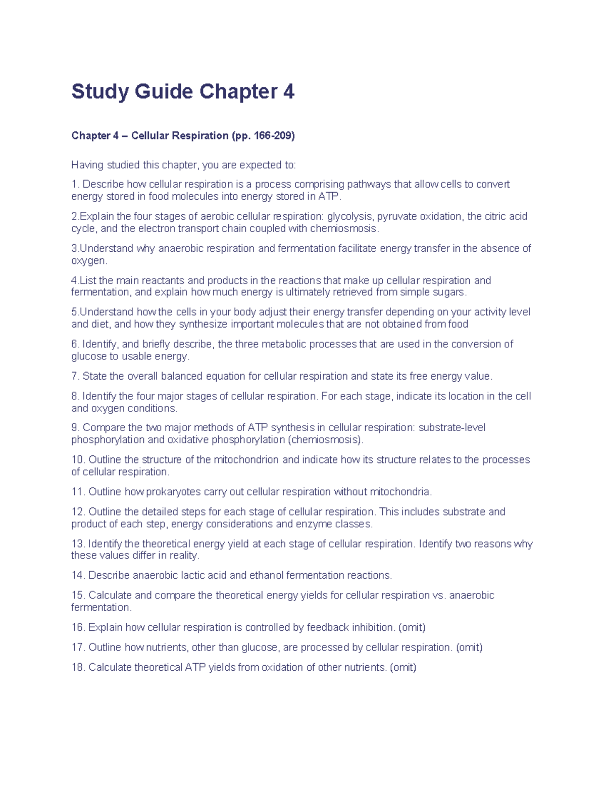 Study Guide CH 4: Cellular Respiration & Energy Transfer - Studocu