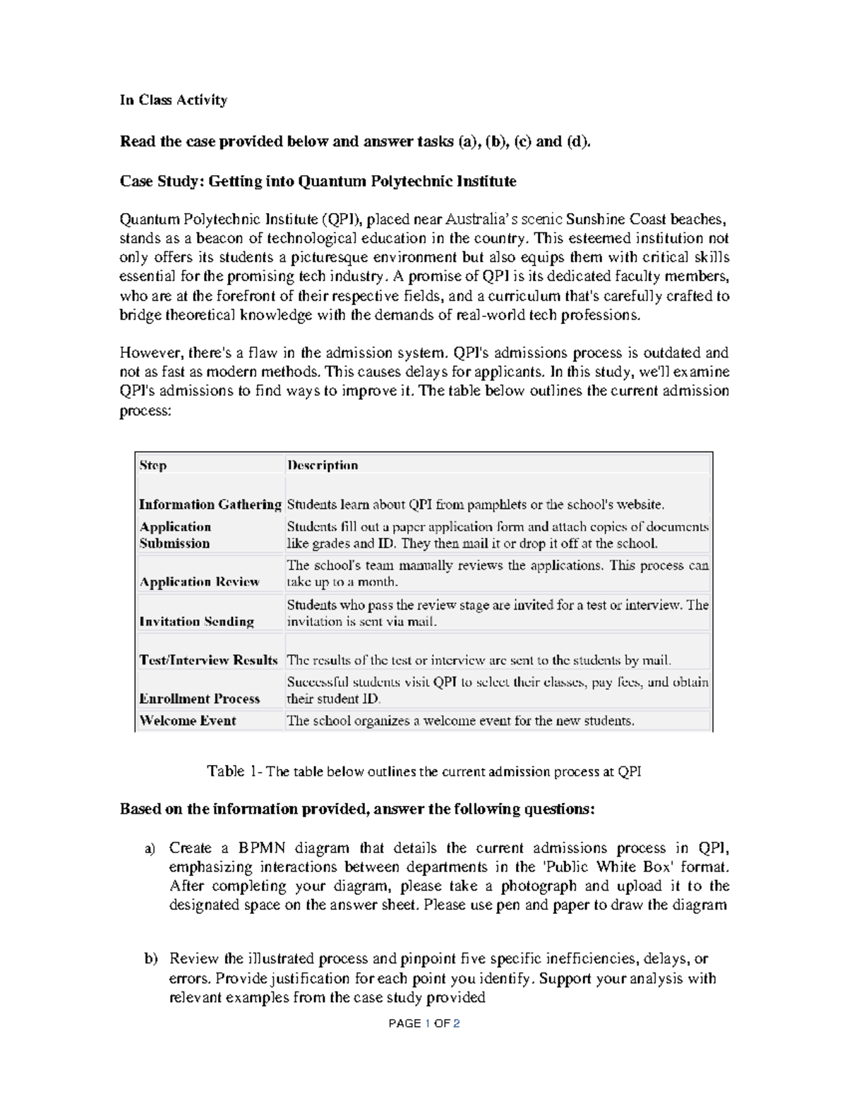 ICA-Week 4 - w4 exercise - PAGE 1 OF 2 In Class Activity Read the case ...