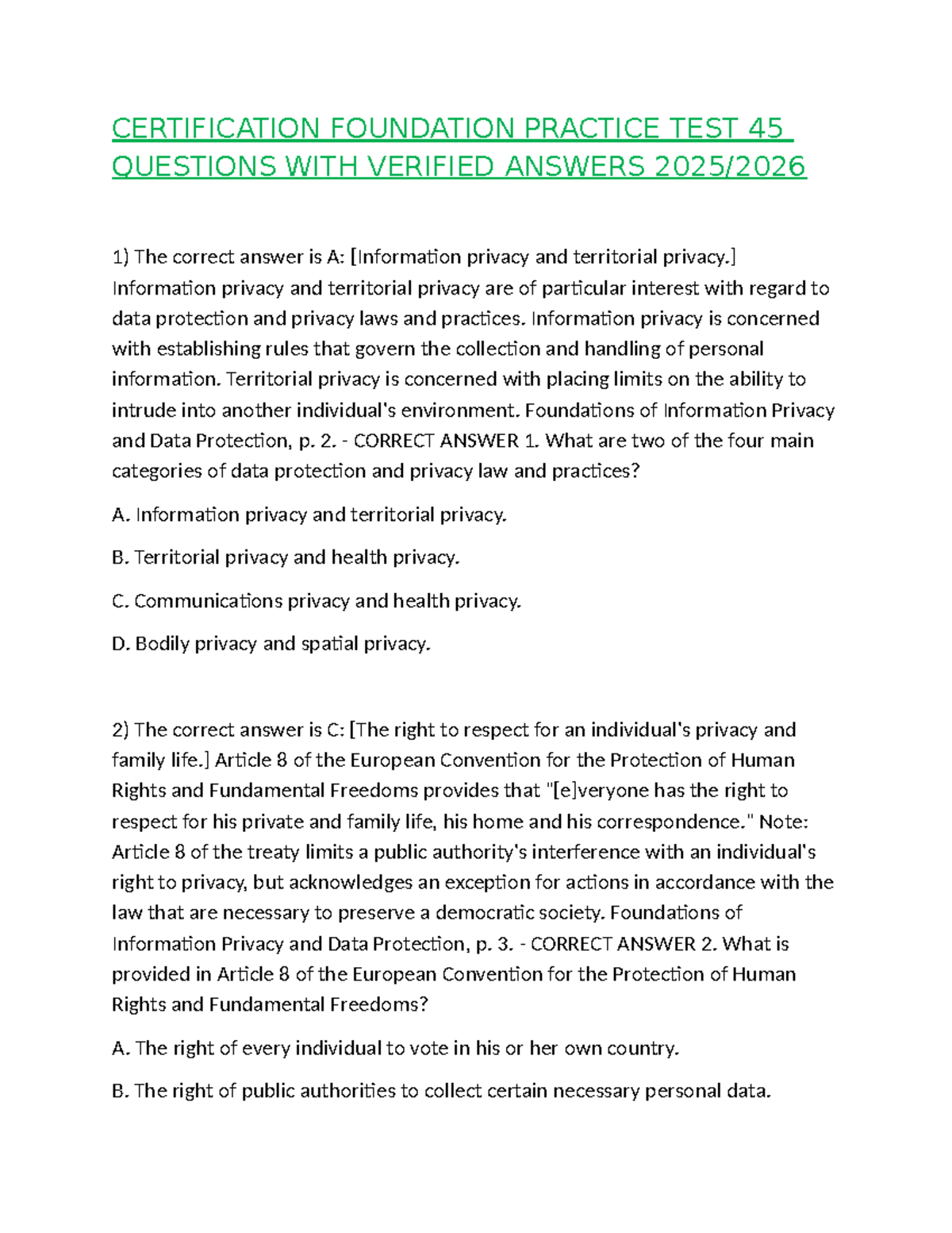 Certification Foundation Practice Test: 45 Questions with Verified ...
