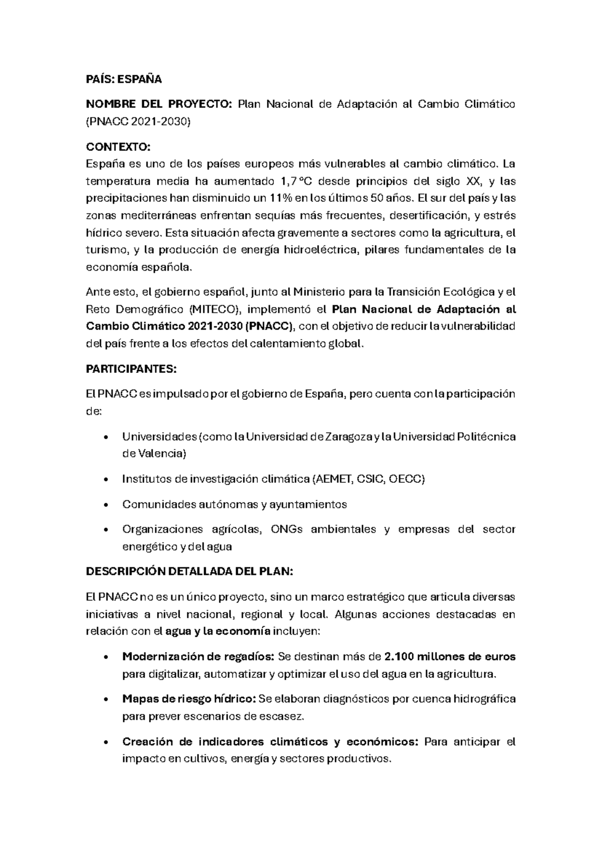 PNACC: Plan Nacional de Adaptación al Cambio Climático en España - Studocu