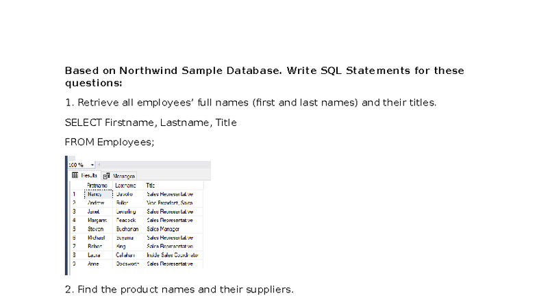 SQL Database - SQL Exercises Based on Northwind Sample DB - Studocu