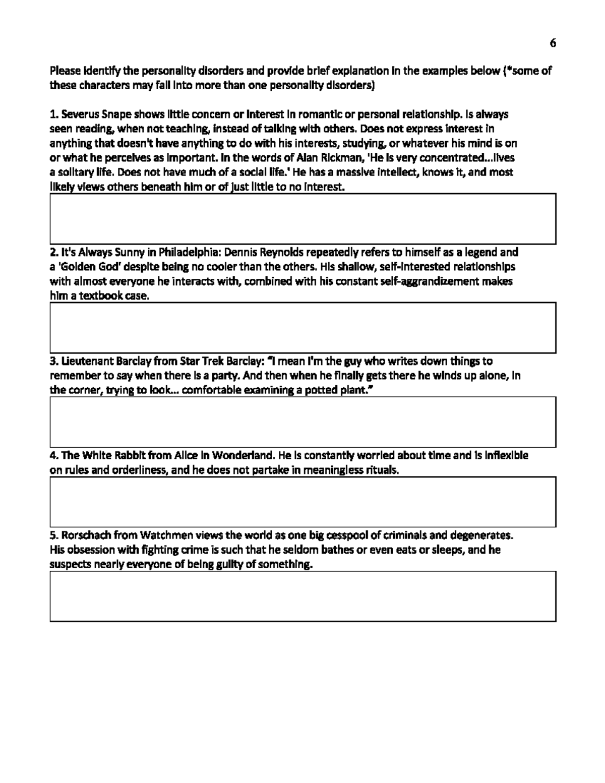 Personality Disorders Case Studies WS: Characters and Insights - Studocu