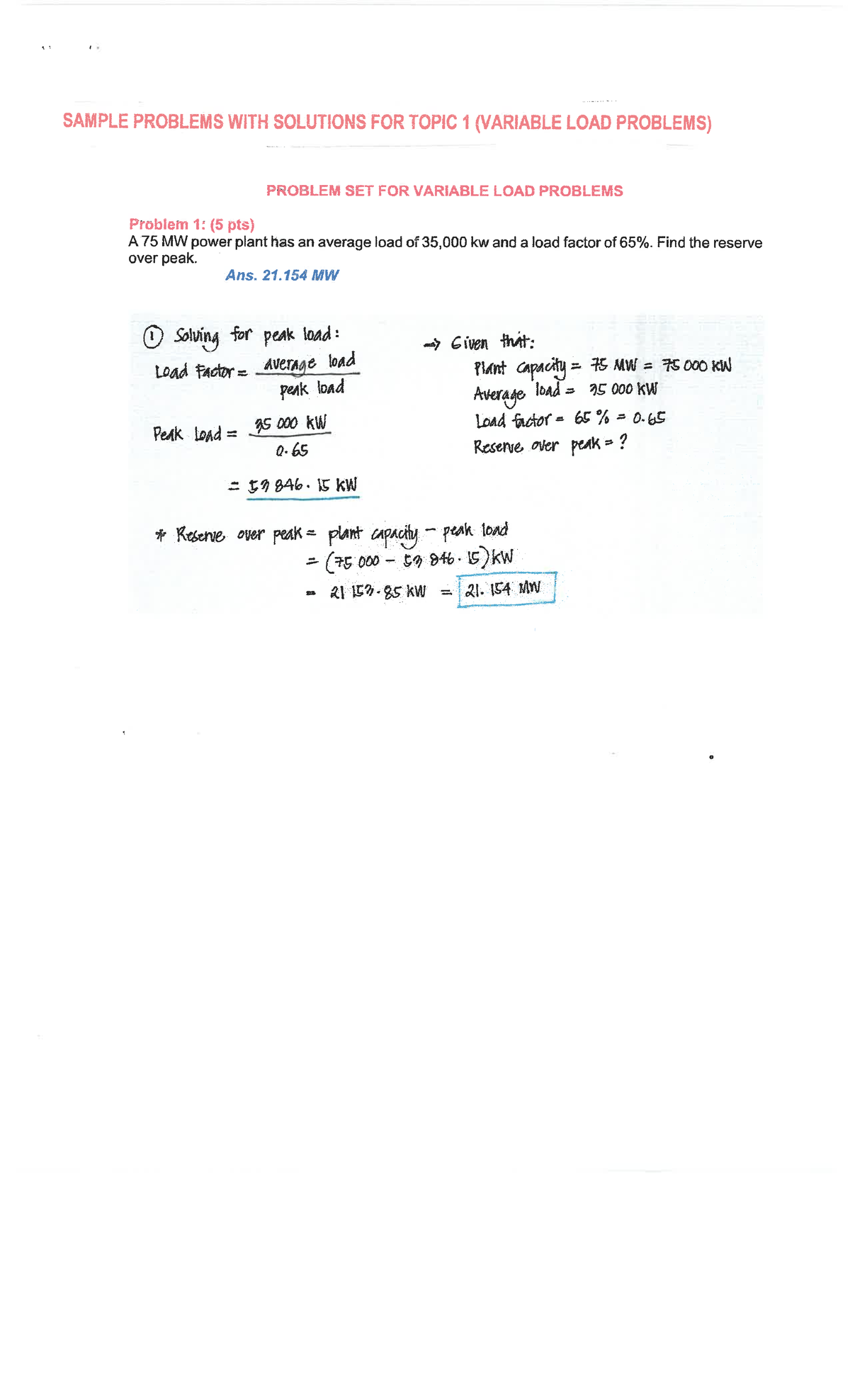 Variable LOAD Problems: Sample Solutions and Examples for Electrical ...