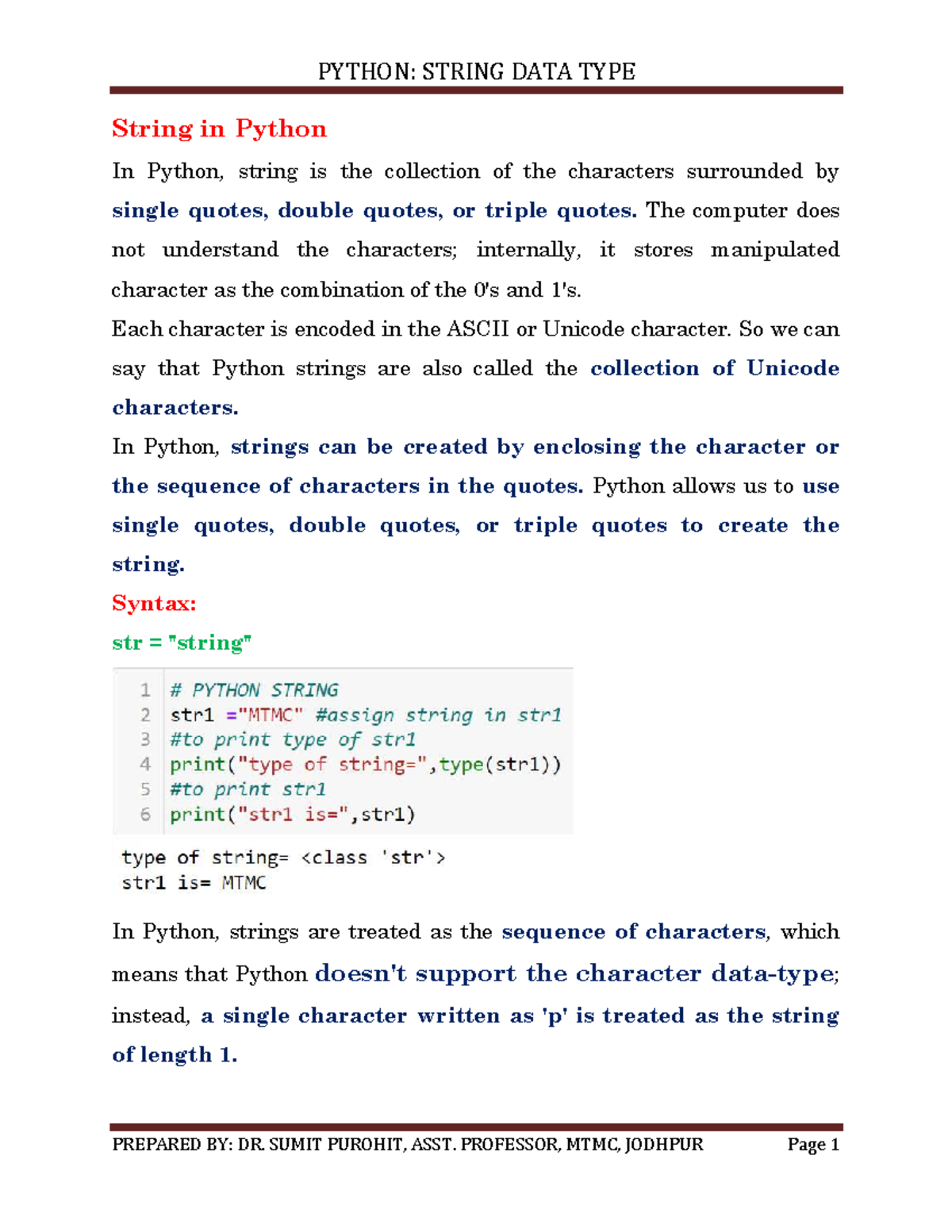 PYTHON: STRING DATA TYPE - Comprehensive Guide and Examples - Studocu