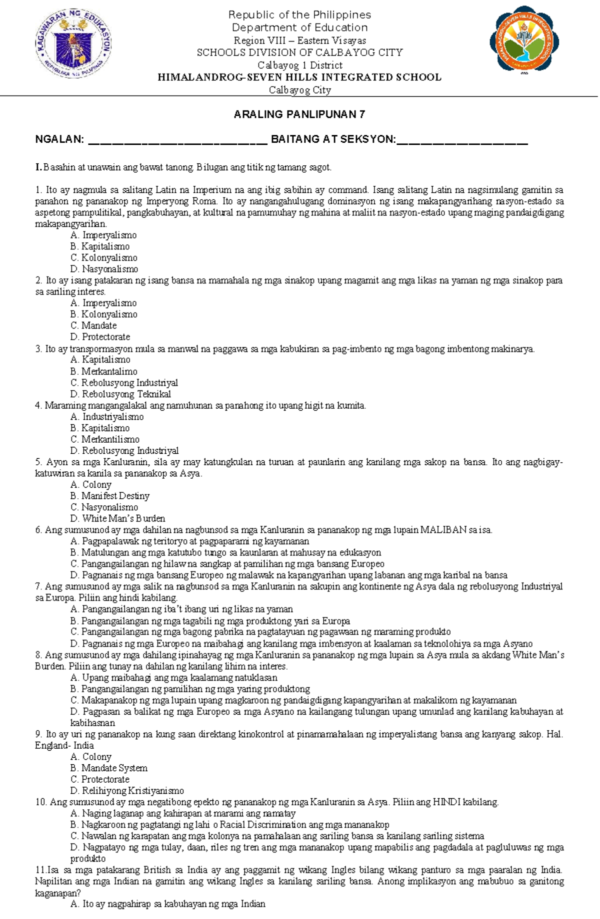 PT G7 ARPA - Republic of the Philippines Department of Education Region ...