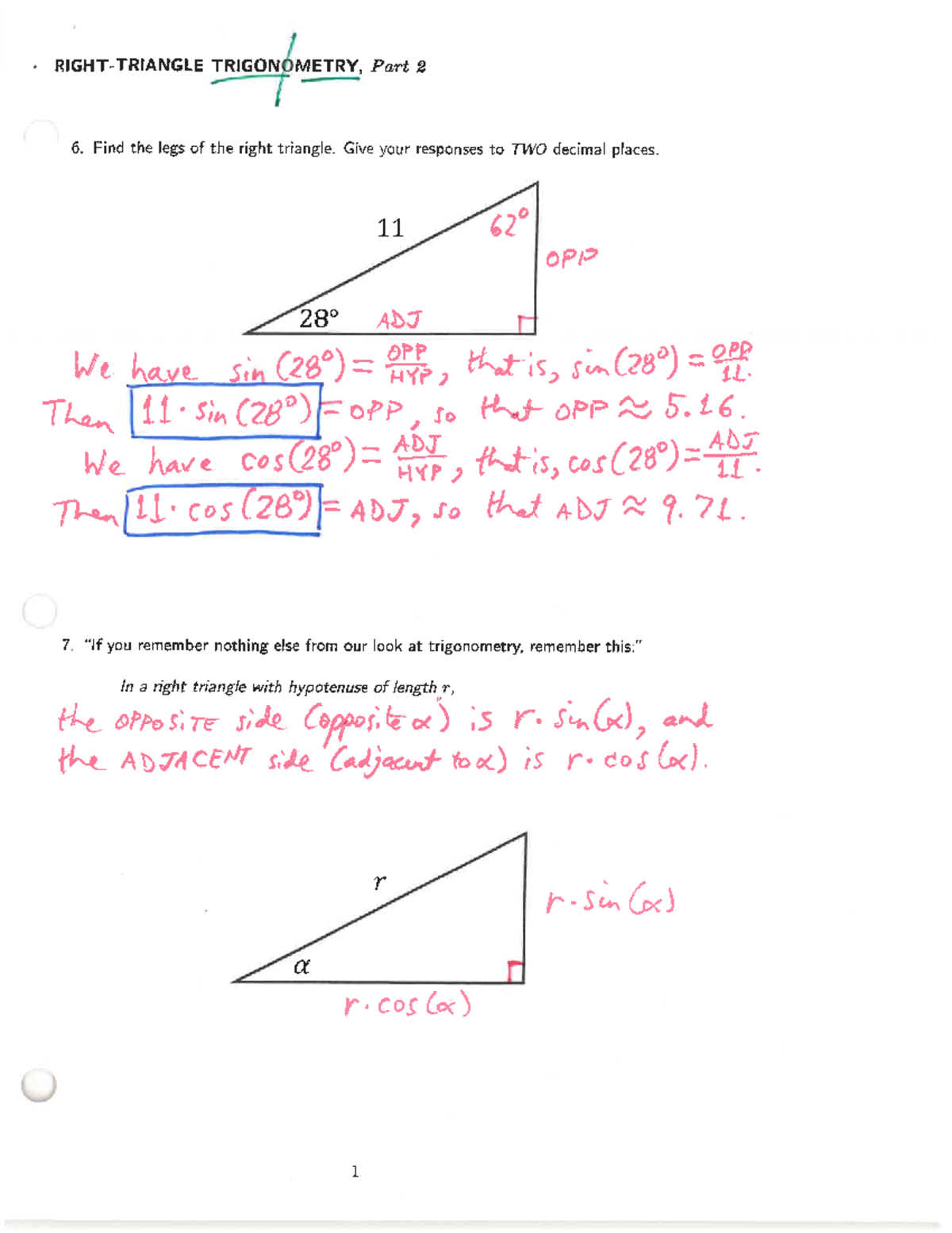 Right Triangle Trigonometry Handout (TRIG 101) - Part 2 - Studocu