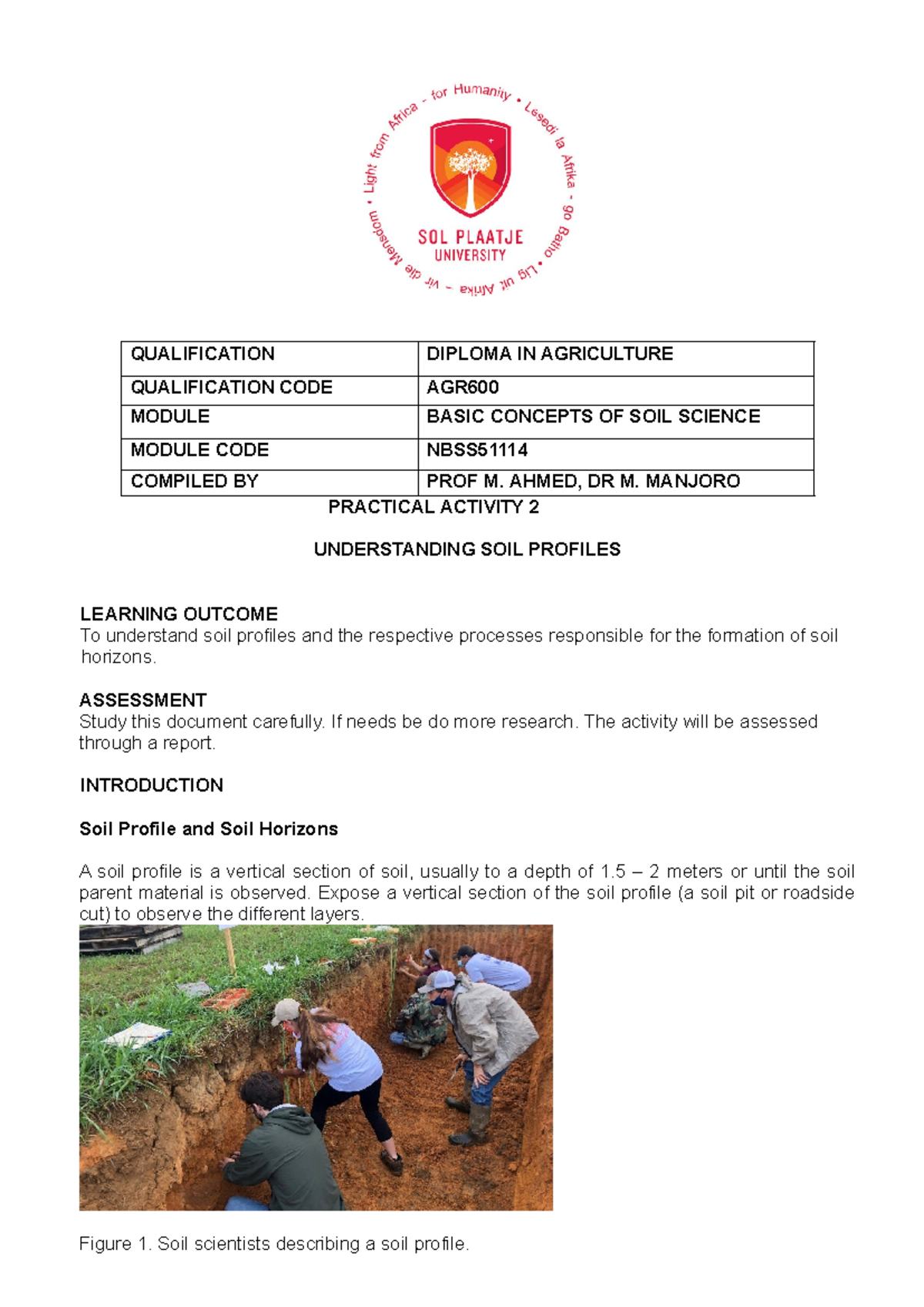 Soil Morphology and Processes: Practical Activity 2 - AGR NBSS Final ...