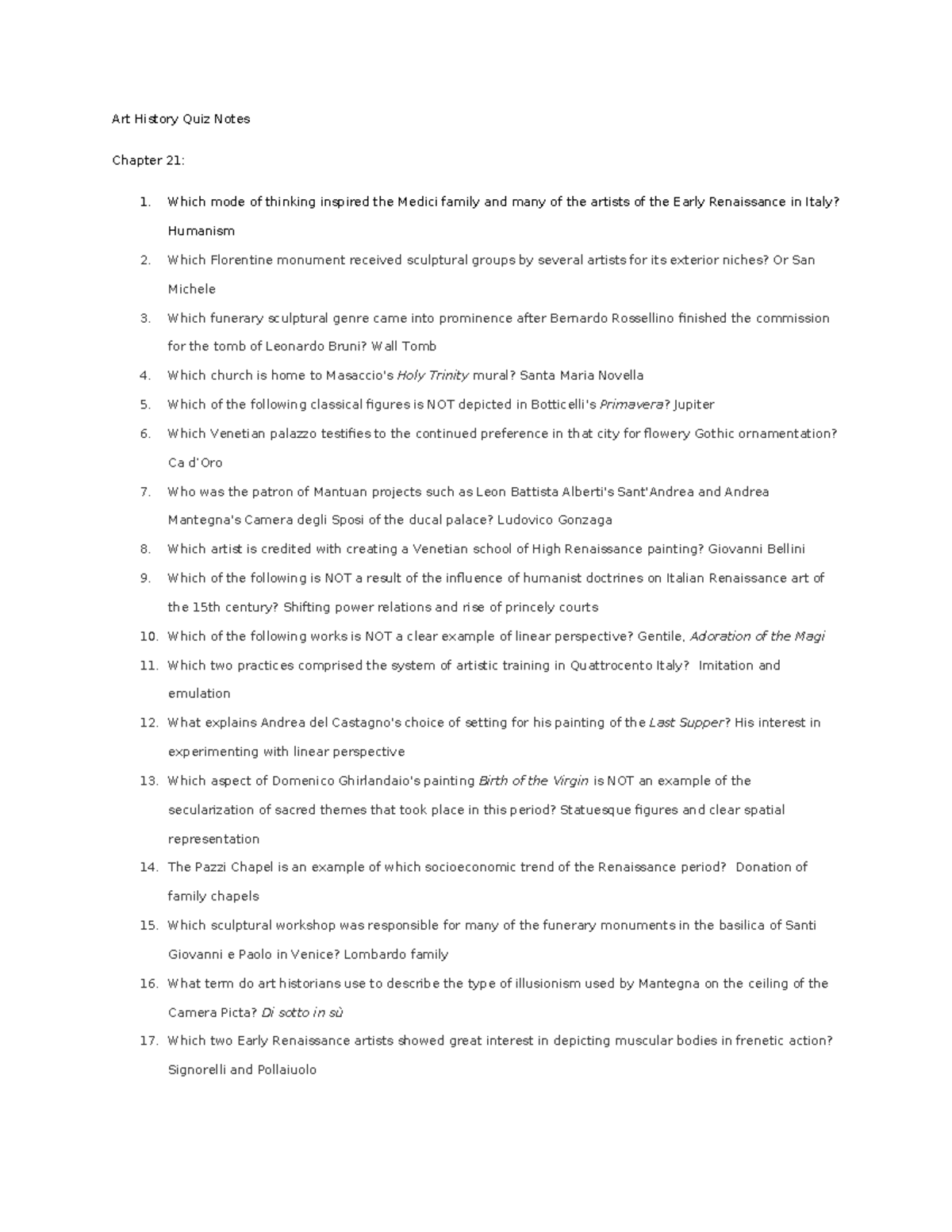 Art History Quiz Notes: Chapter 21 Insights - Studocu