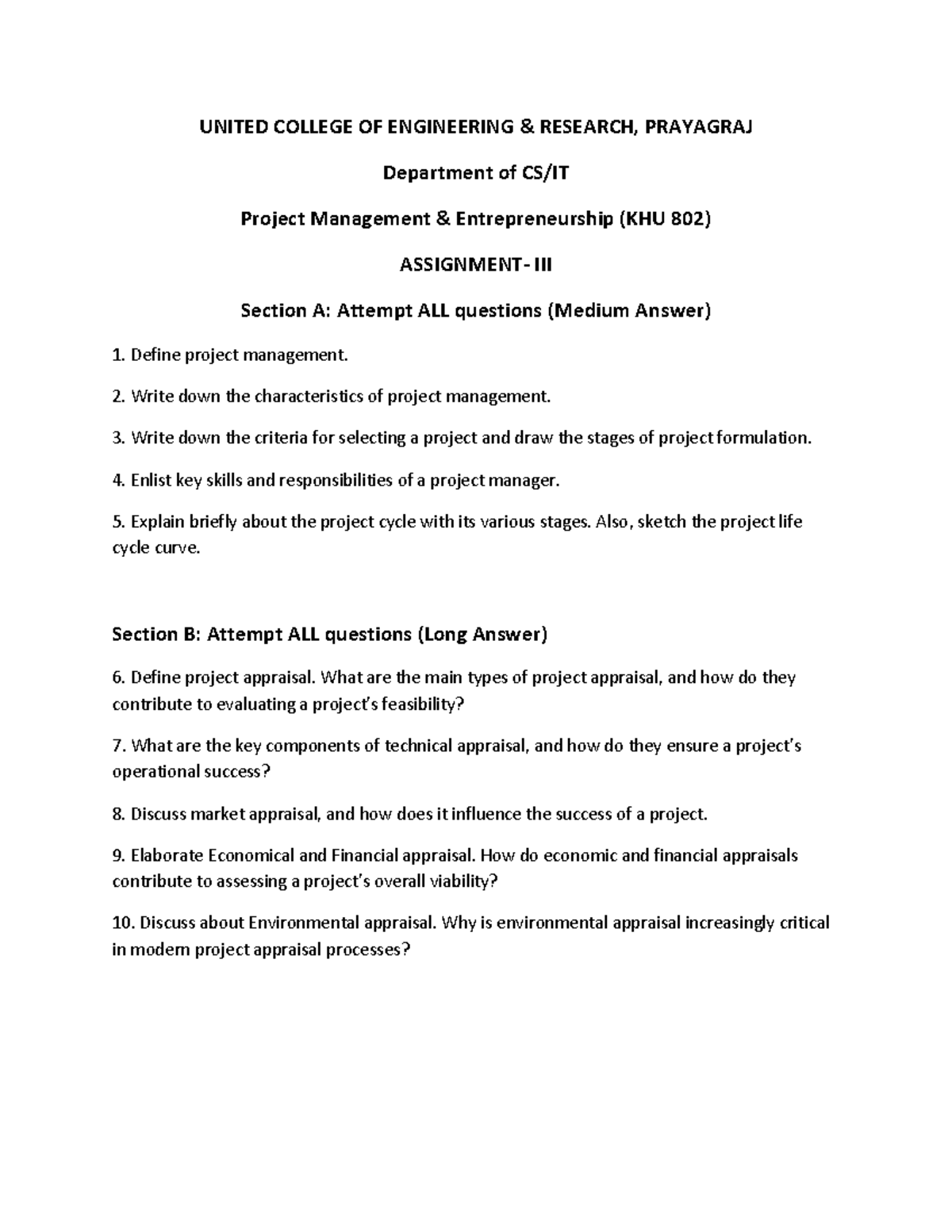 PME KHU 802 Unit III Assignment: Project Management Insights - Studocu