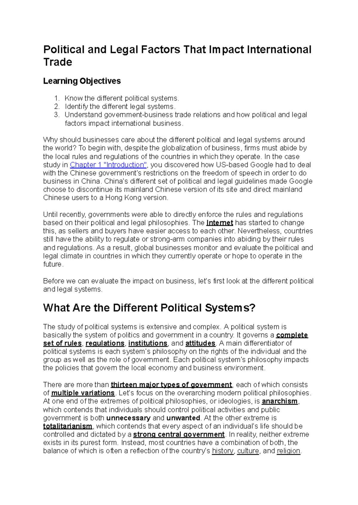 Political & Legal Influences on International Trade Dynamics (INTL 101 ...