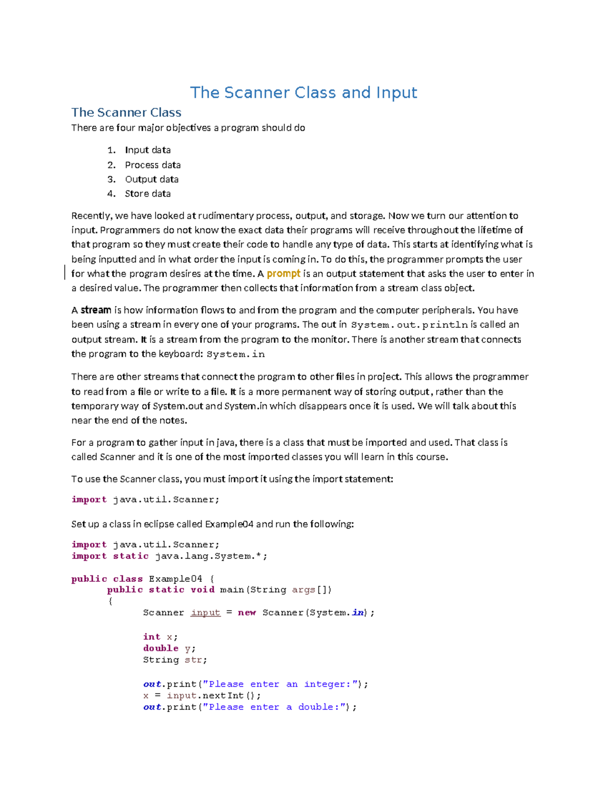 Scanner and Input Notes for CS101 - Studocu