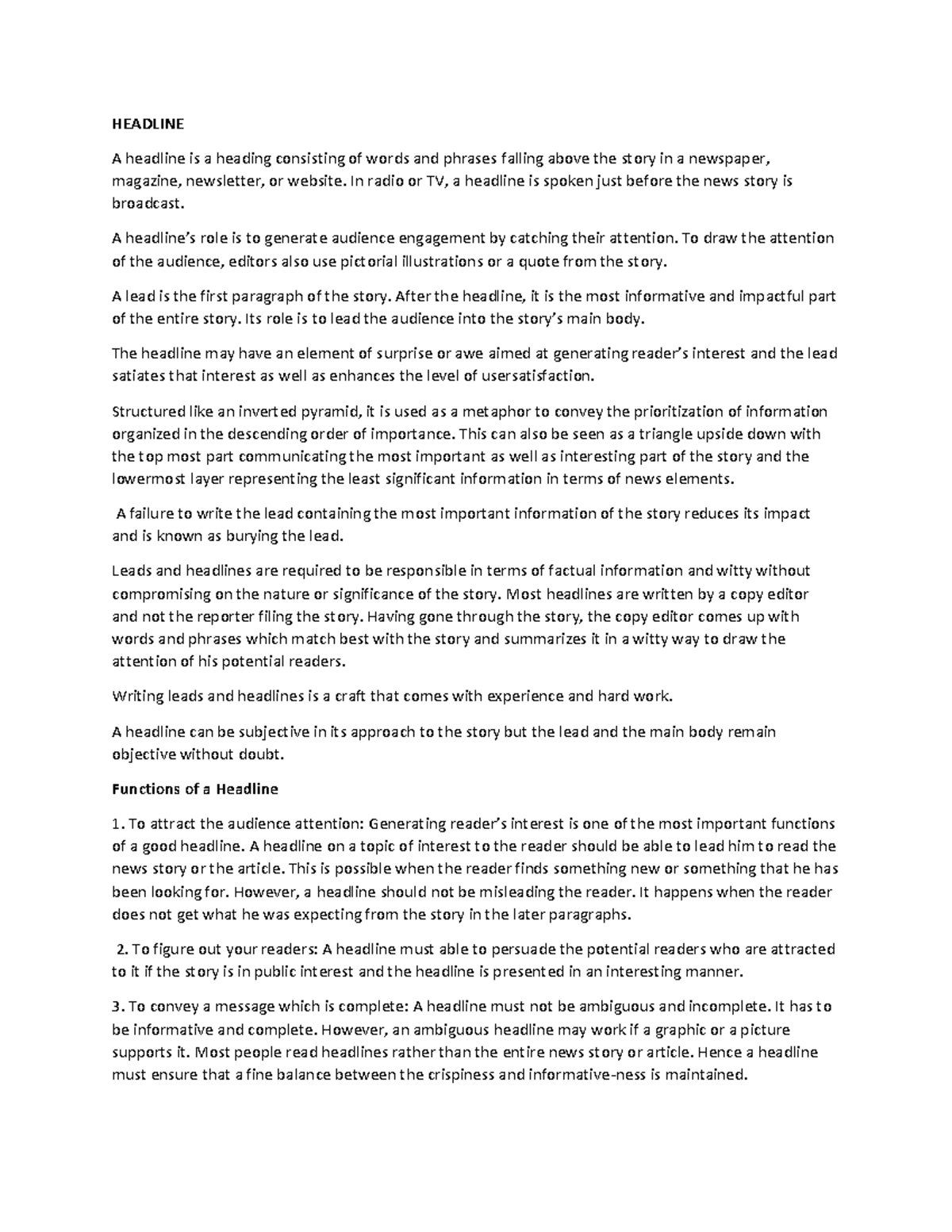 Crafting Compelling Headlines and Leads for Effective Journalism - Studocu