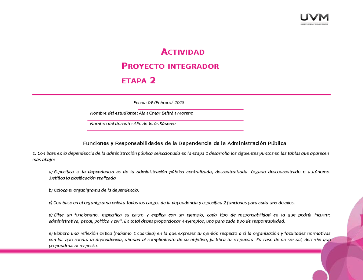 PI E2 Admonpub aobm - PROYECTO INTEGRADOR ETAPA 2 - ACTIVIDAD PROYECTO INTEGRADOR ETAPA 2 Fecha ...