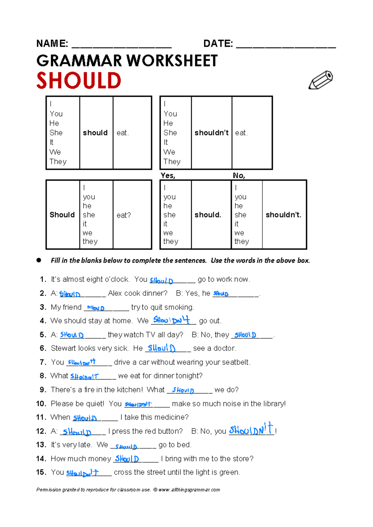 GUIA: Grammar Worksheet on "Should" Usage - Studocu