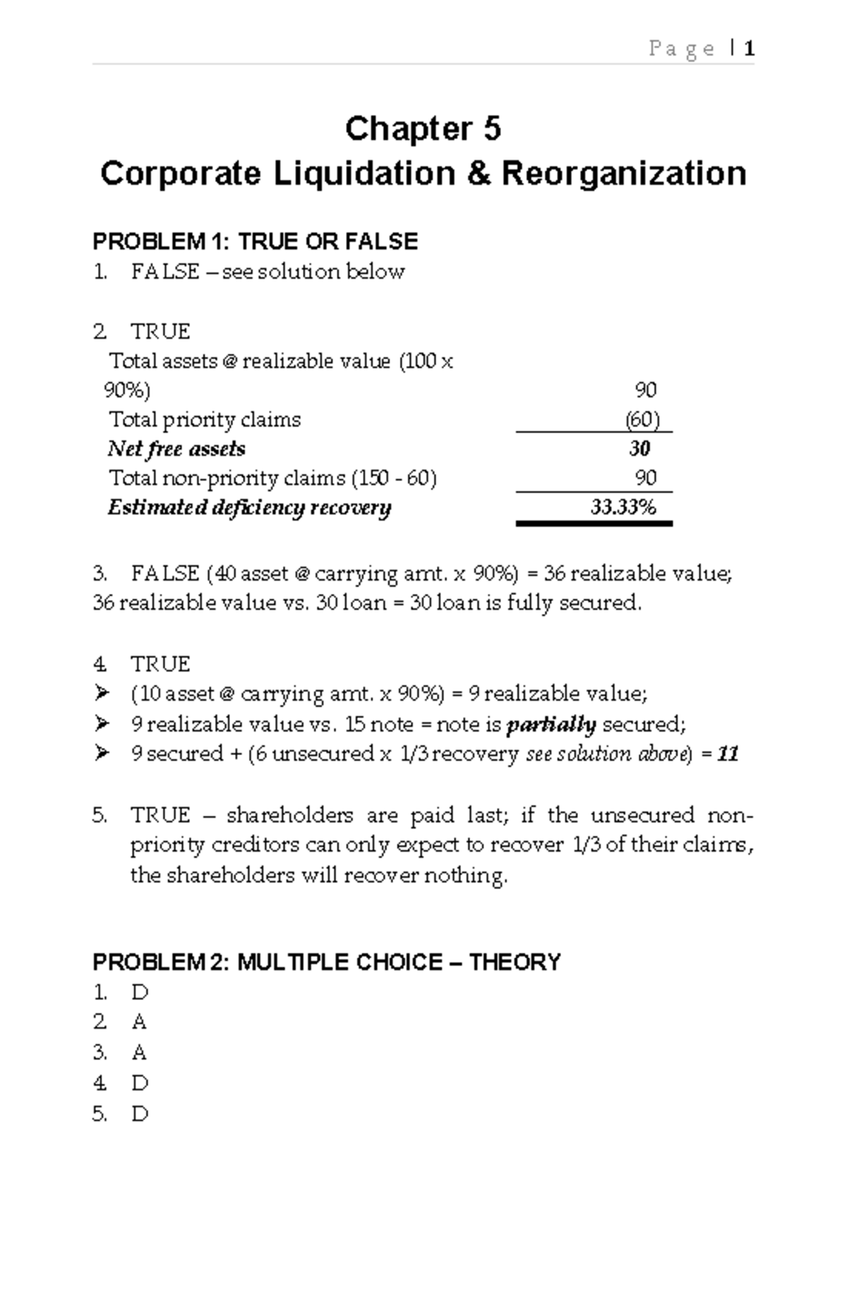 Solman - CHAP 5 - AST Corporate Liquidation Solutions Manual - Studocu