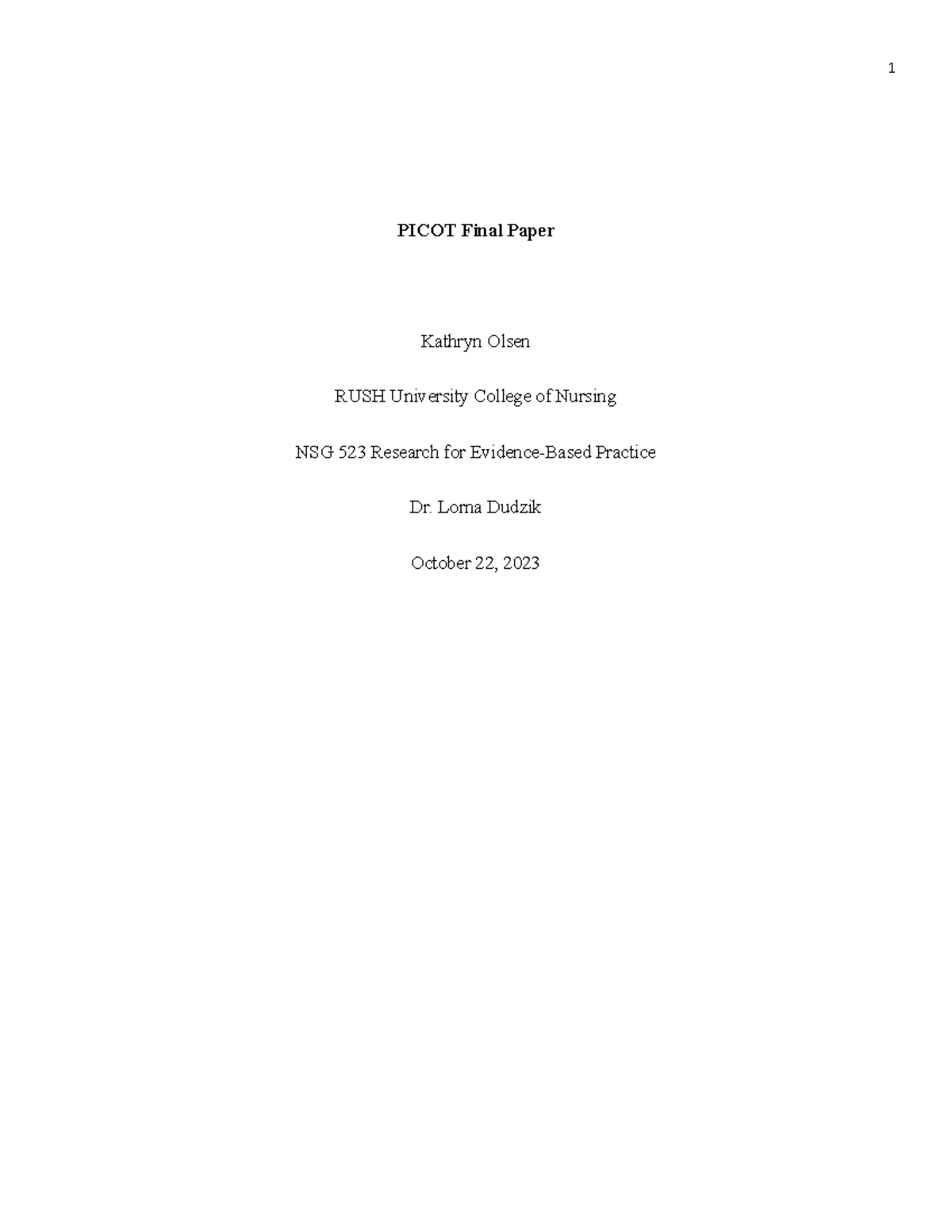 NSG 523 PICOT Final Paper on HAI Reduction Strategies - Studocu