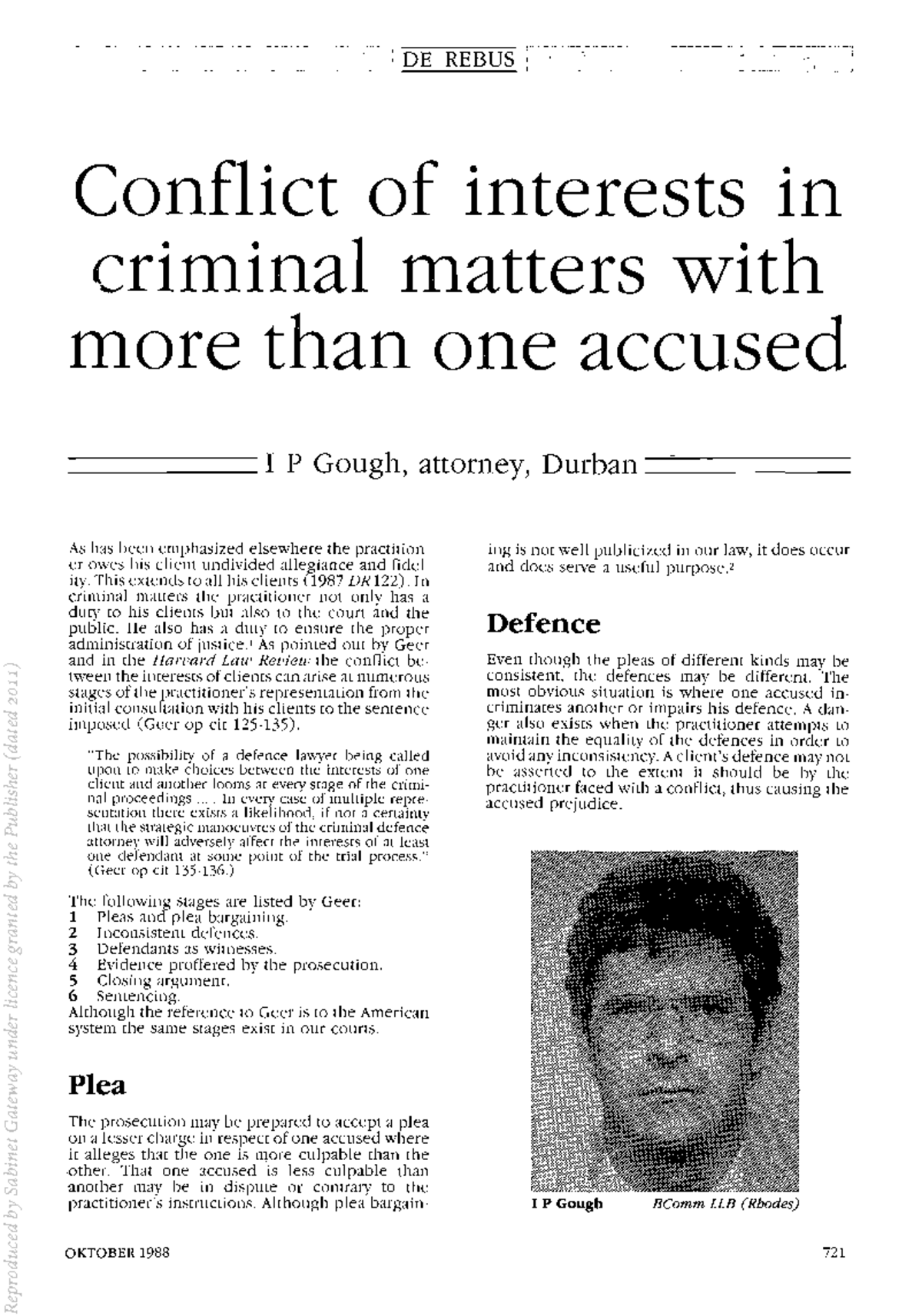 Conflict of Interests in Criminal Matters: Gough 1988 Analysis - Studocu