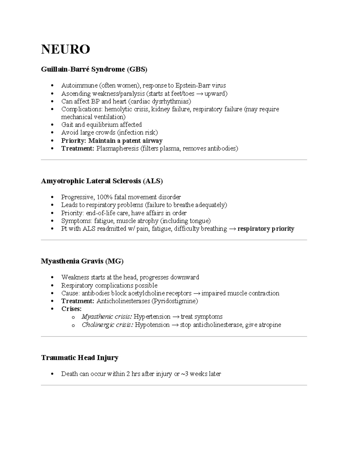EXAM 3 NOTES COPY: Neurological & Shock Management Insights - Studocu