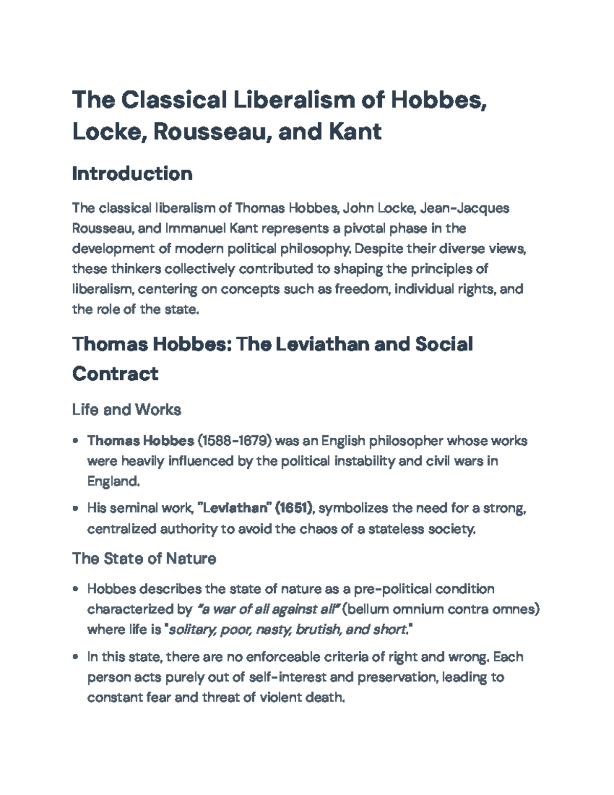 Classical Liberalism: Insights from Hobbes, Locke, Rousseau & Kant ...