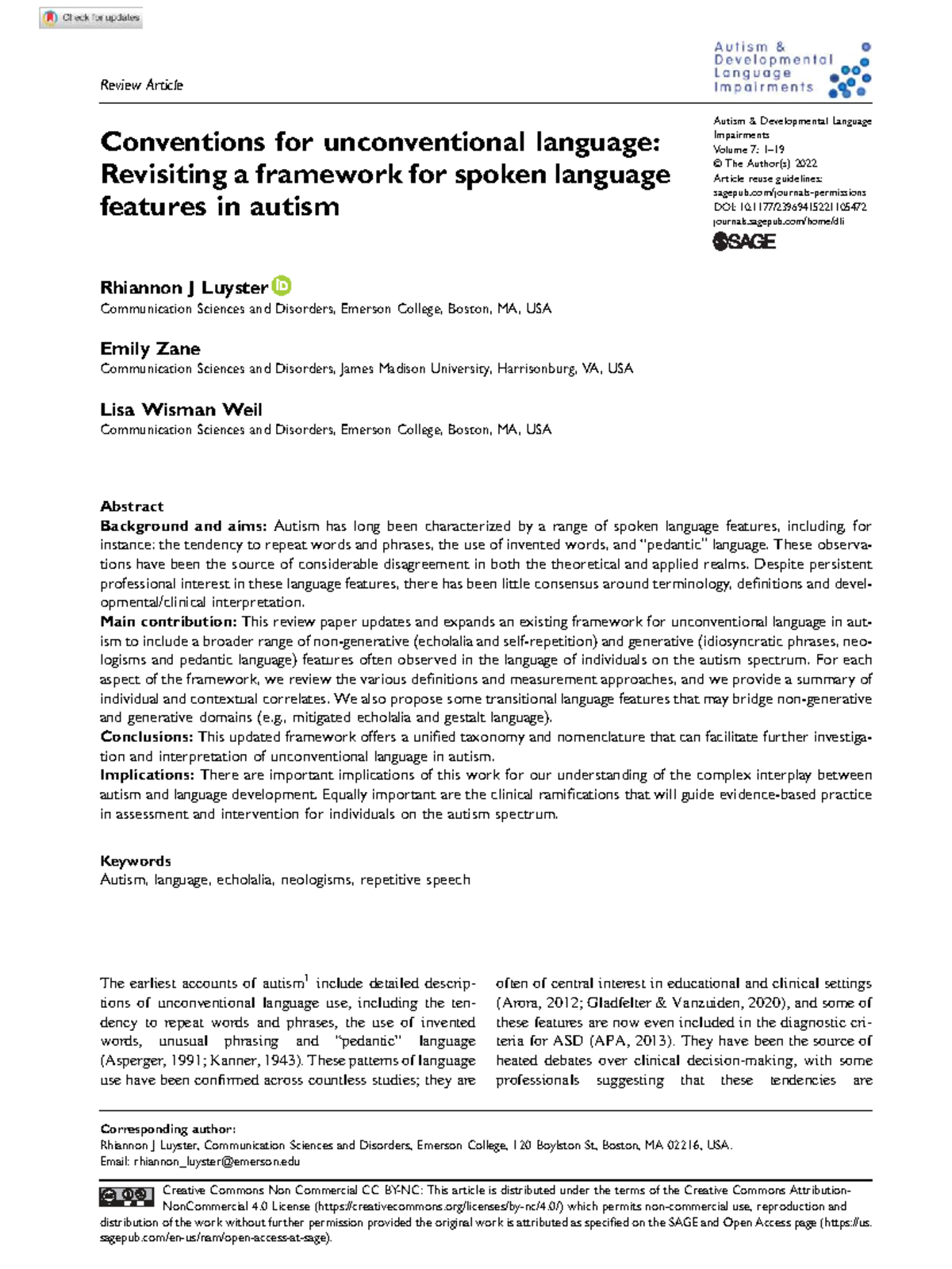 Pedantic Language Use in Autism: Measurement & Contextual Correlates ...