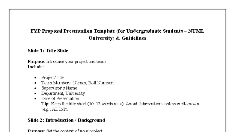FYP Proposal Presentation Template & Guidelines for NUML Students - Studocu