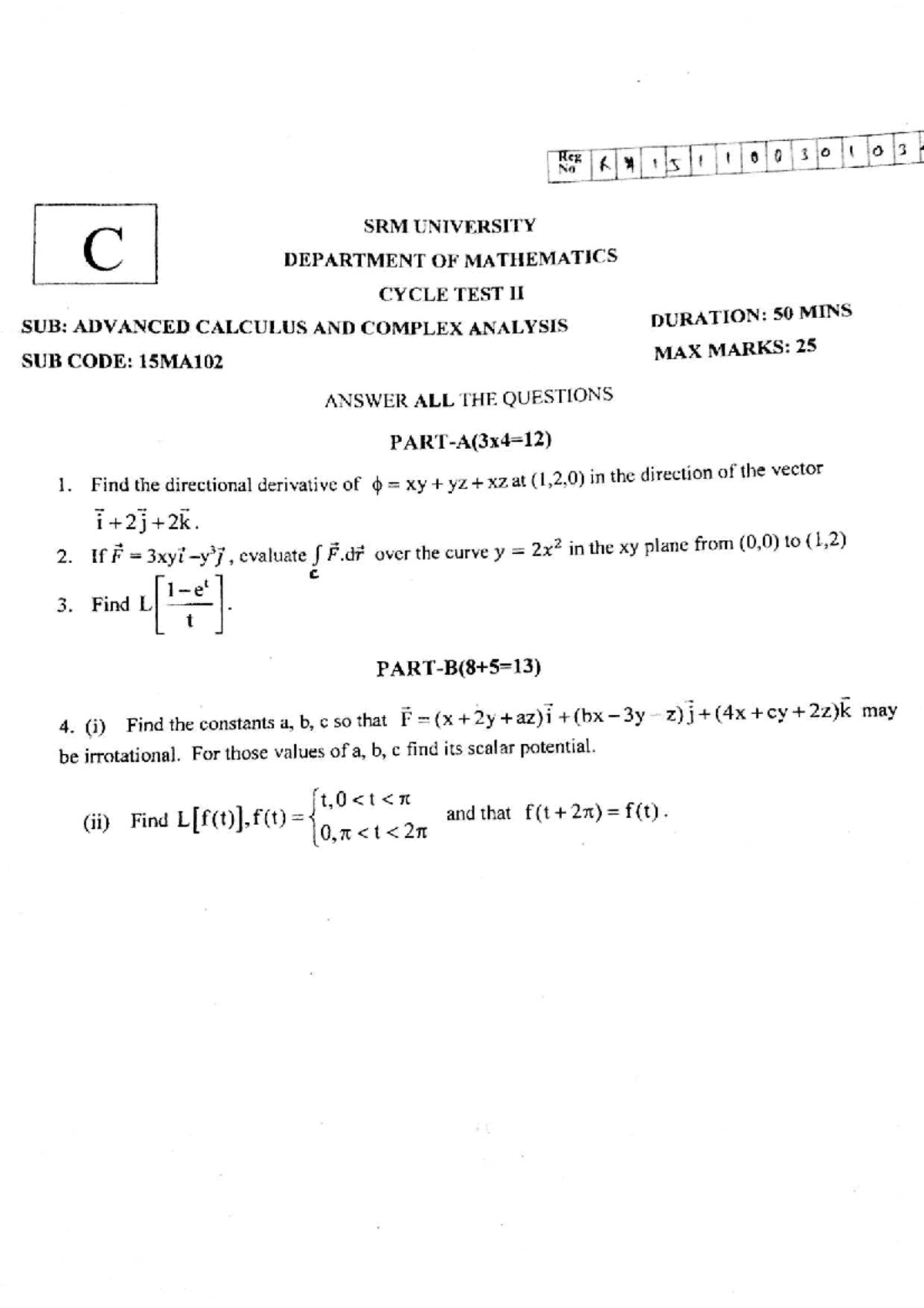 Advance Calculas AND Analysis CT2-CT2 - Advanced Calculus and Complex ...