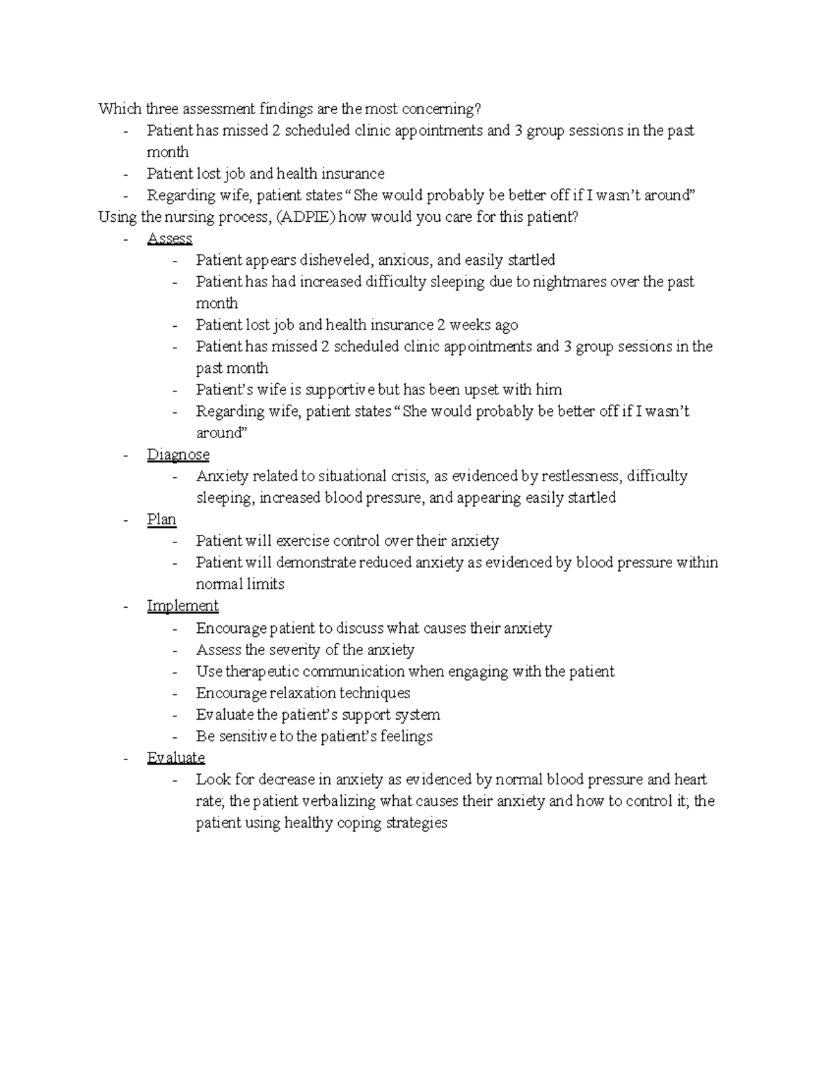 Case Study #2 - PTSD: Assessing and Managing Patient Anxiety - Studocu