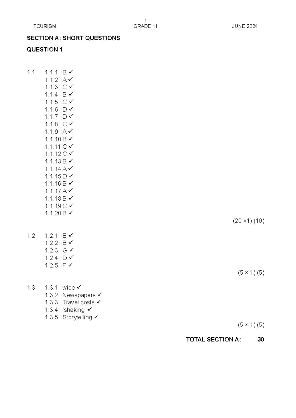 Tourism Controlled Test Grade 11 + Memo March 2023 - Studocu