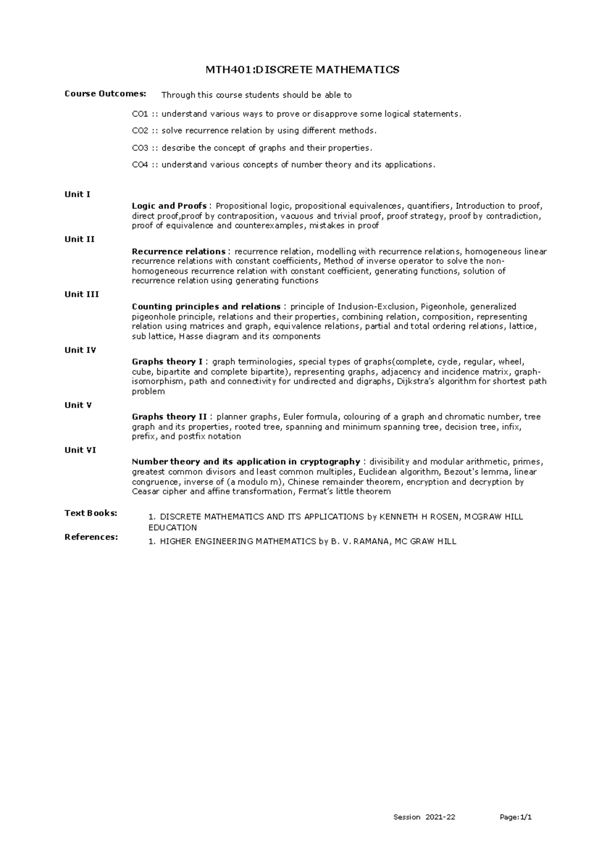 Mth401 - .math syllabus lpu - MTH401:DISCRETE MATHEMATICS Course ...