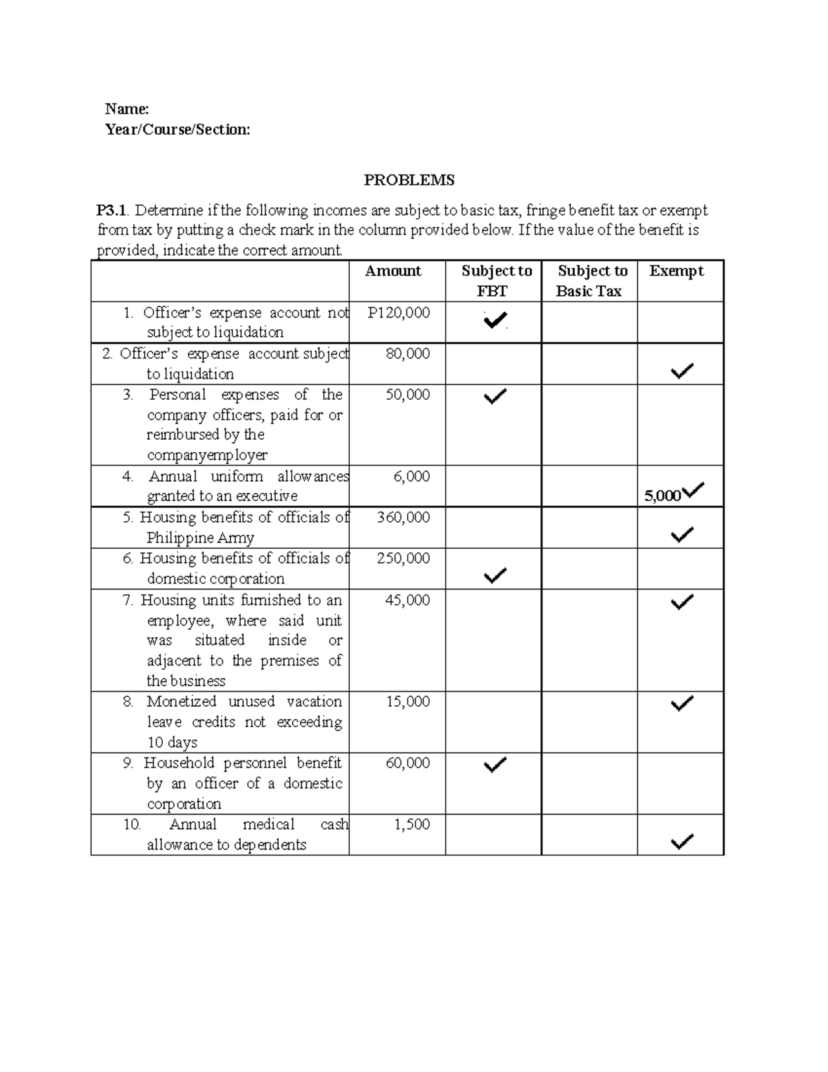 Income Taxation Problems and Solutions - Tax Exam Review - Studocu