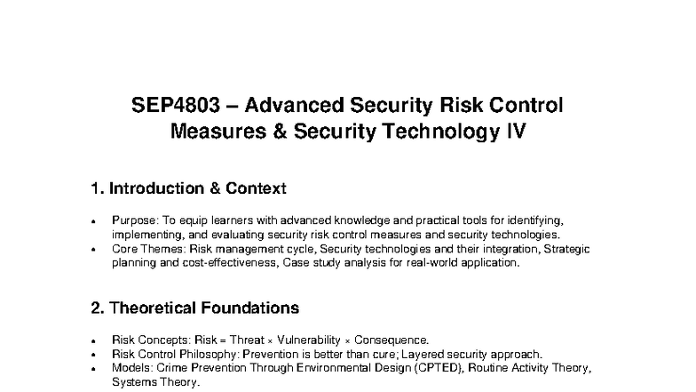 SEP4803 Advanced Security Risk Control Measures Notes - Studocu