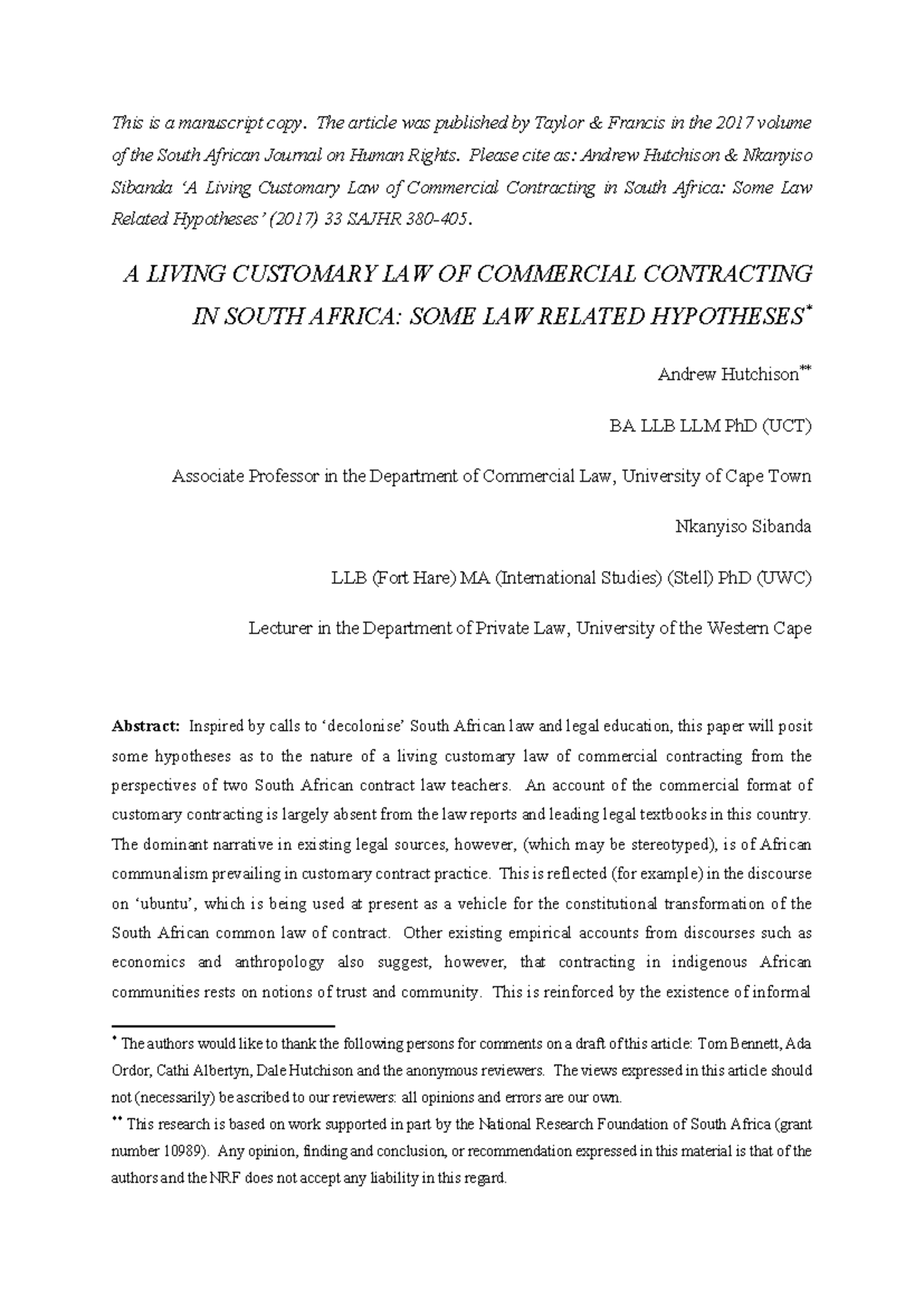 Customary Law...Commercial Law - This is a manuscript copy. The article ...