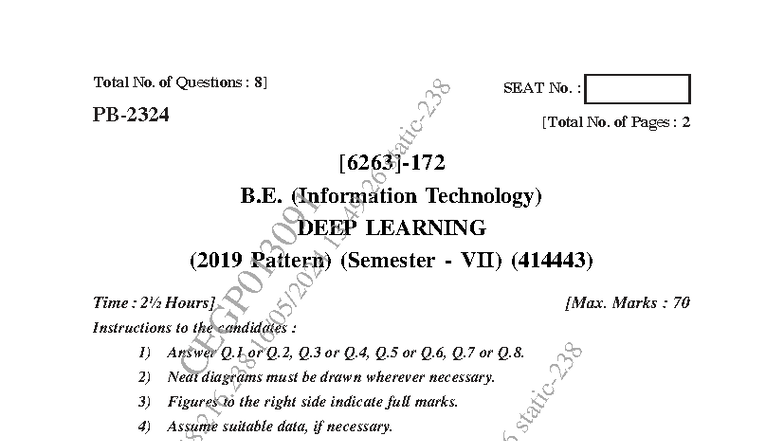 DL (IT) SEM VII - May 2024 Deep Learning Question Paper - Studocu